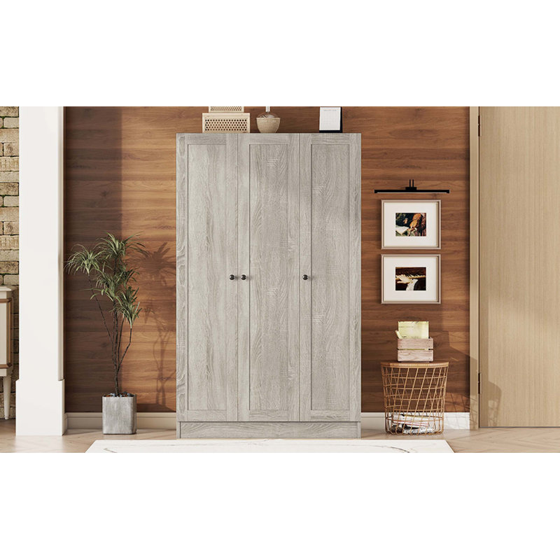 Ebern Designs 3-Door Shutter Wardrobe with shelves, Gray | Wayfair