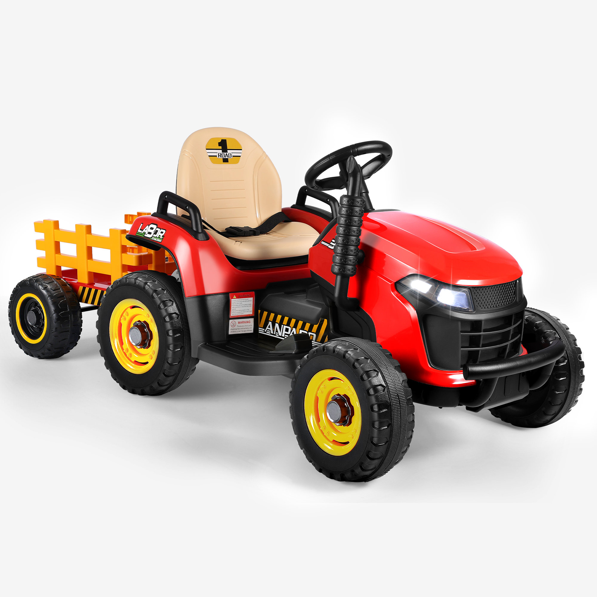 ANPABO Tracteur de pelouse 1 place 12 volts DEARAUTO, moteurs 2 x 45 W, Bluetooth, musique ...