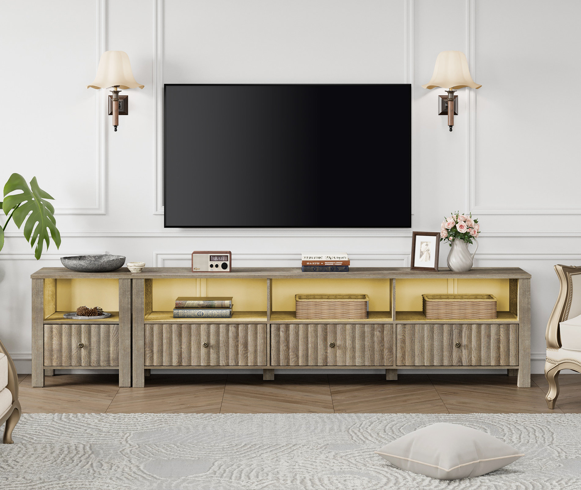 Millwood Pines Demiya 88'' W Two-Piece Storage Credenza | Wayfair