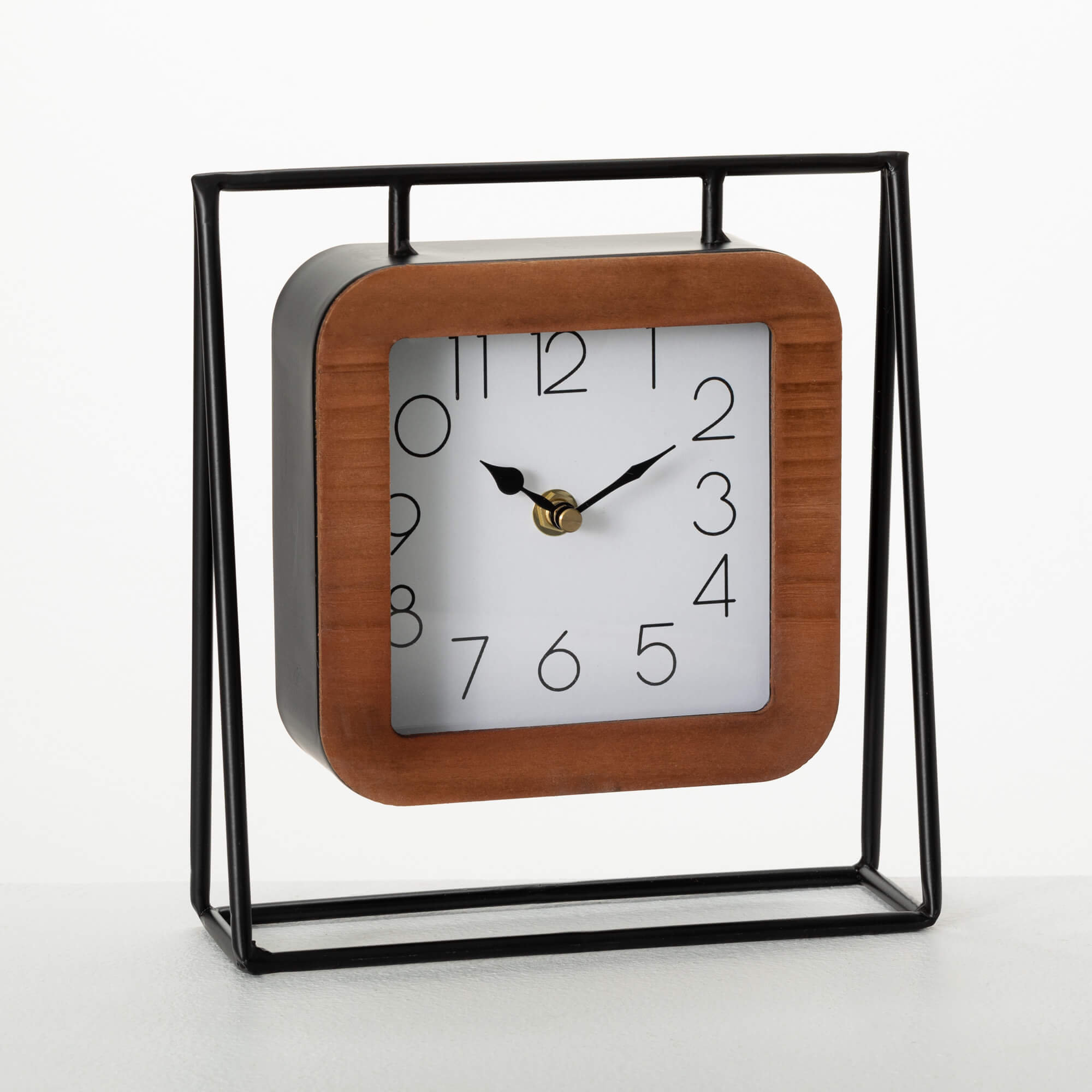 Ebern Designs Analog Metal Mechanical Tabletop Clock in Black/Brown ...