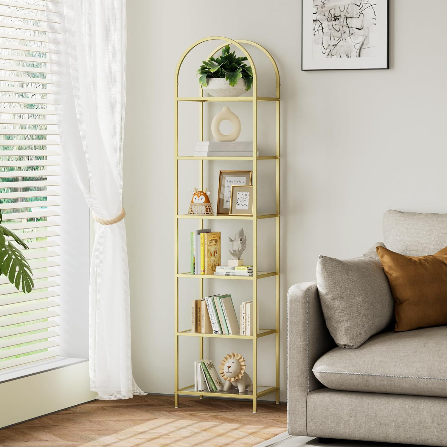 George Oliver Bookshelf Arched Display Racks,Tempered Glass Shelves ...