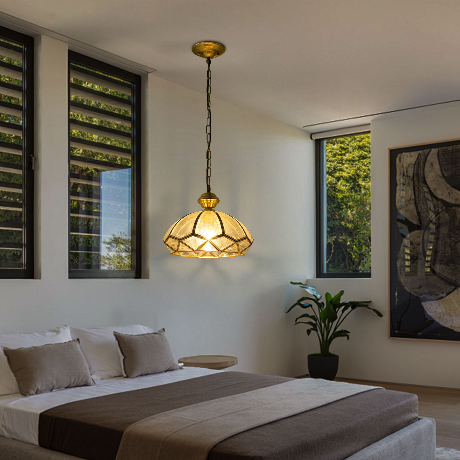 House of Hampton® Hanging Glass Shade Ceiling Light Adjustable Height ...