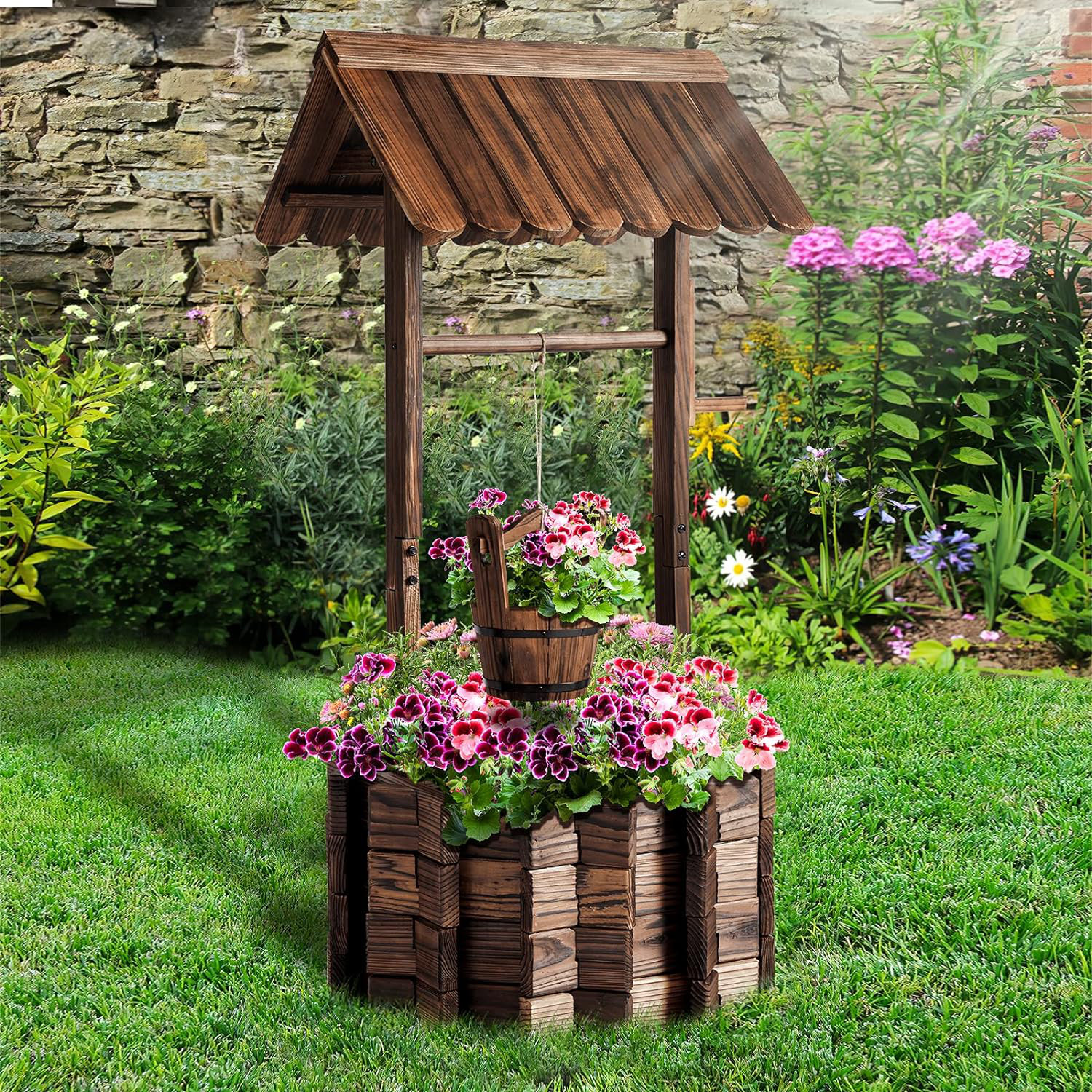 Millwood Pines Cathye Outdoor Wood Wishing Well & Reviews | Wayfair