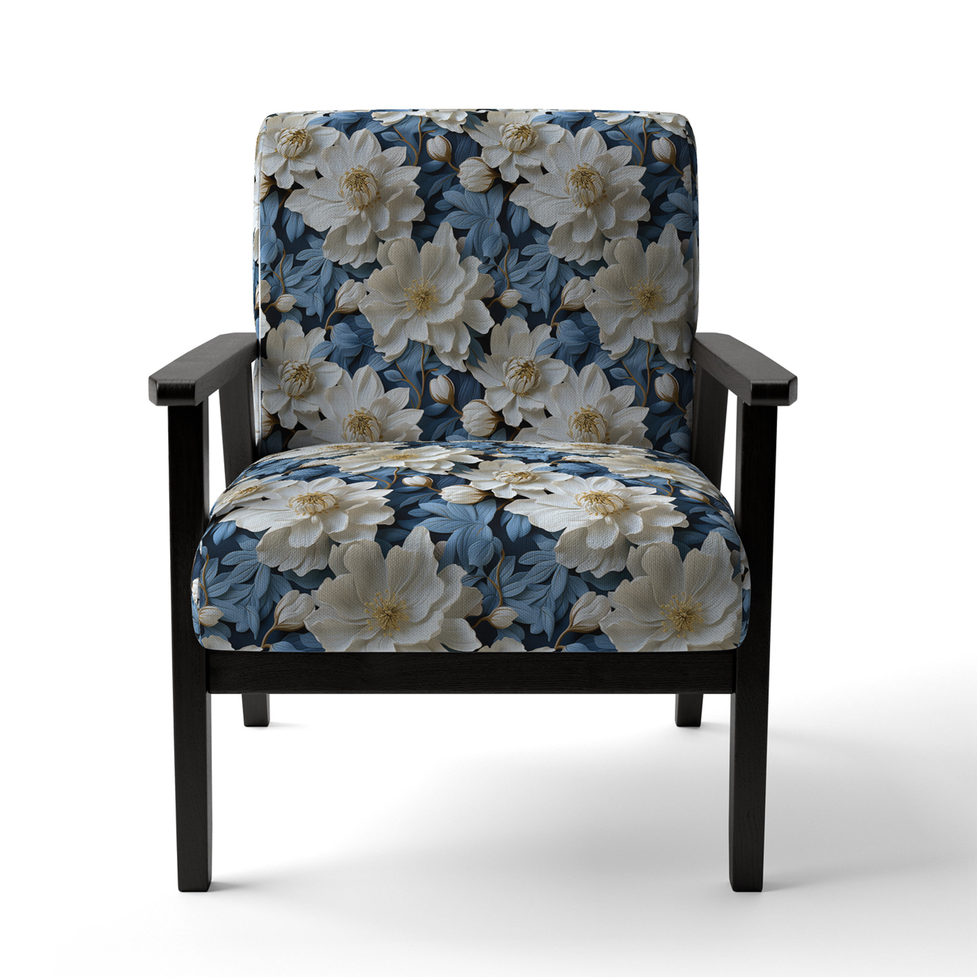 Dakota Fields Blue And White Blooming Floral Pattern VII - Upholstered ...