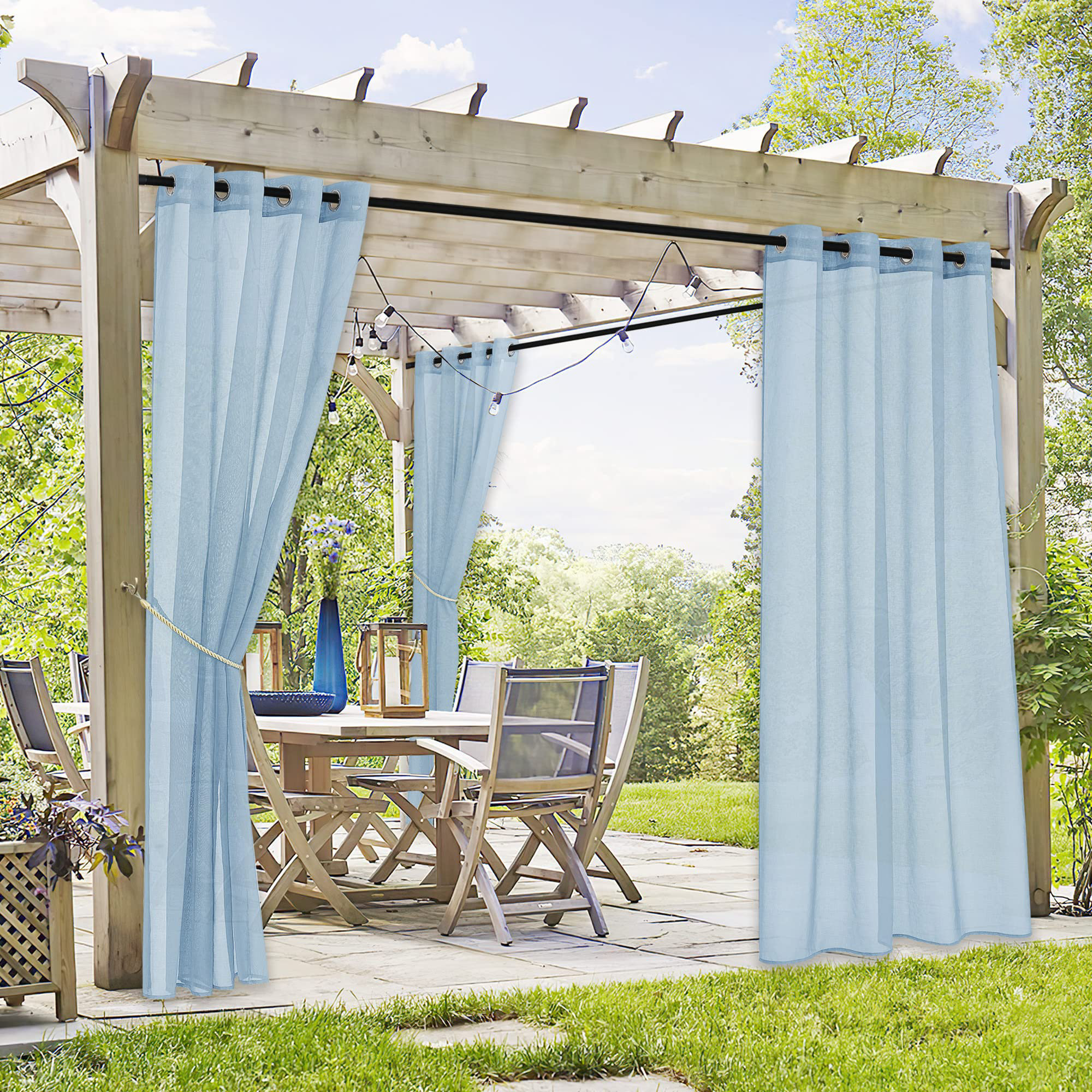 Hokku Designs Outdoor Sheer Curtains, Waterproof Linen Like ...
