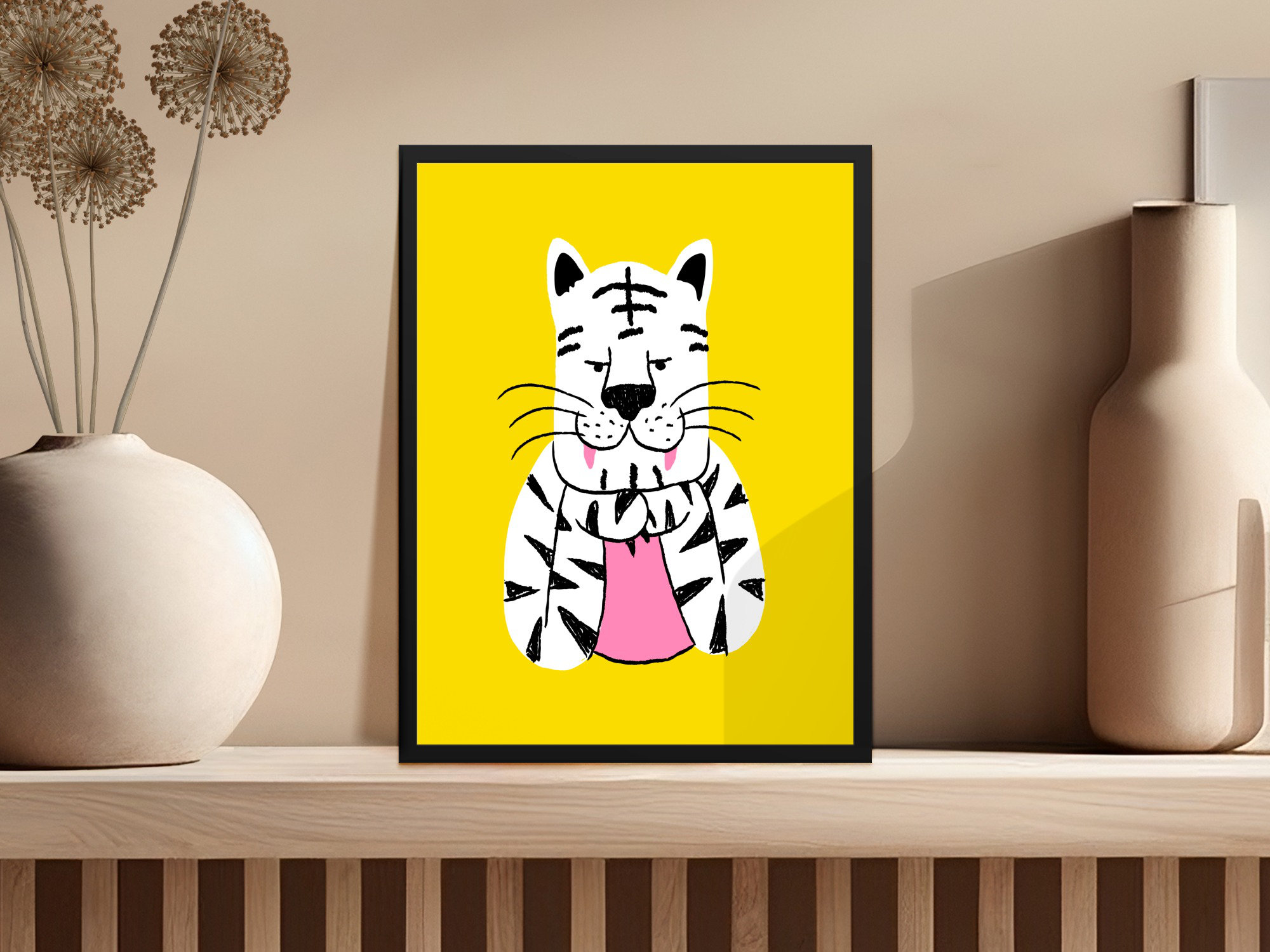 Brayden Studio Cute White Tiger on Yellow Background Kids Room Decor ...