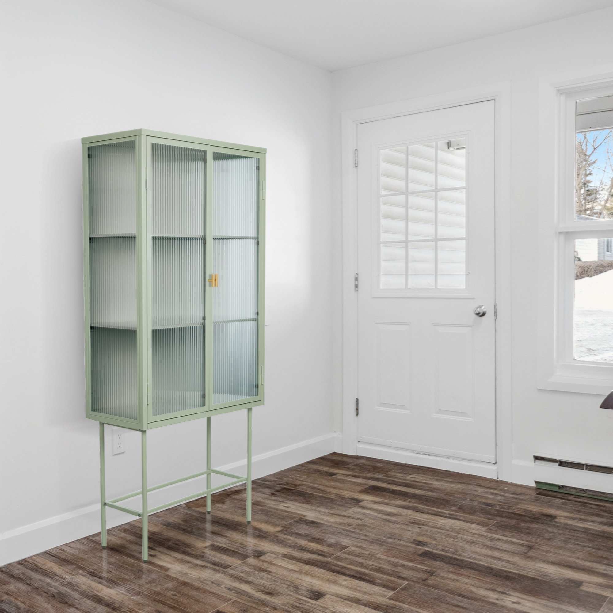 Latitude Run® Tall Freestanding Display Cupboard Stylish Fluted Glass ...