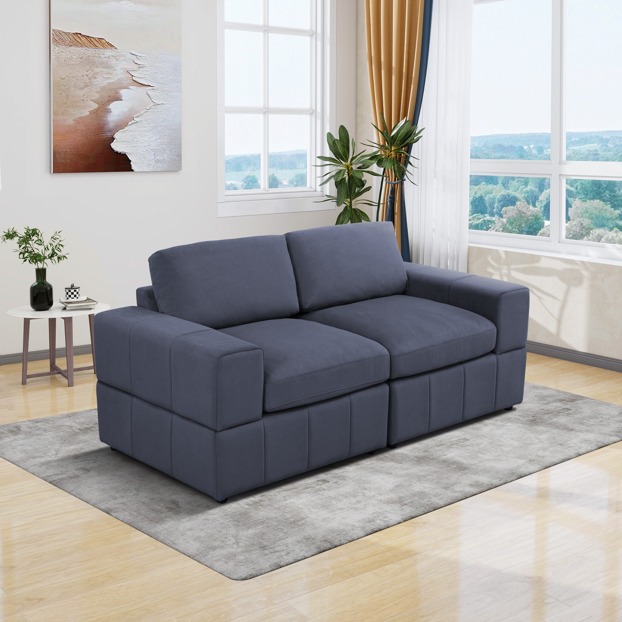 Ebern Designs Microfiber 2-Piece Modular Sofa Set – 74" Loveseat With ...