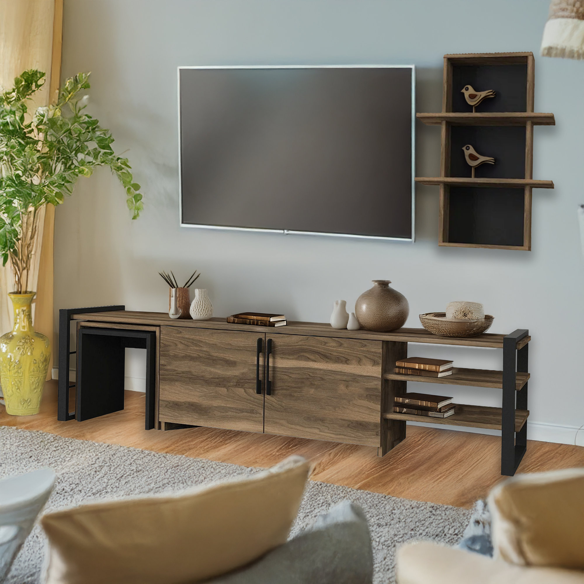 SpiritHome Multipurpose TV Stand For Tvs Up To 78'' With Nesting Tables ...