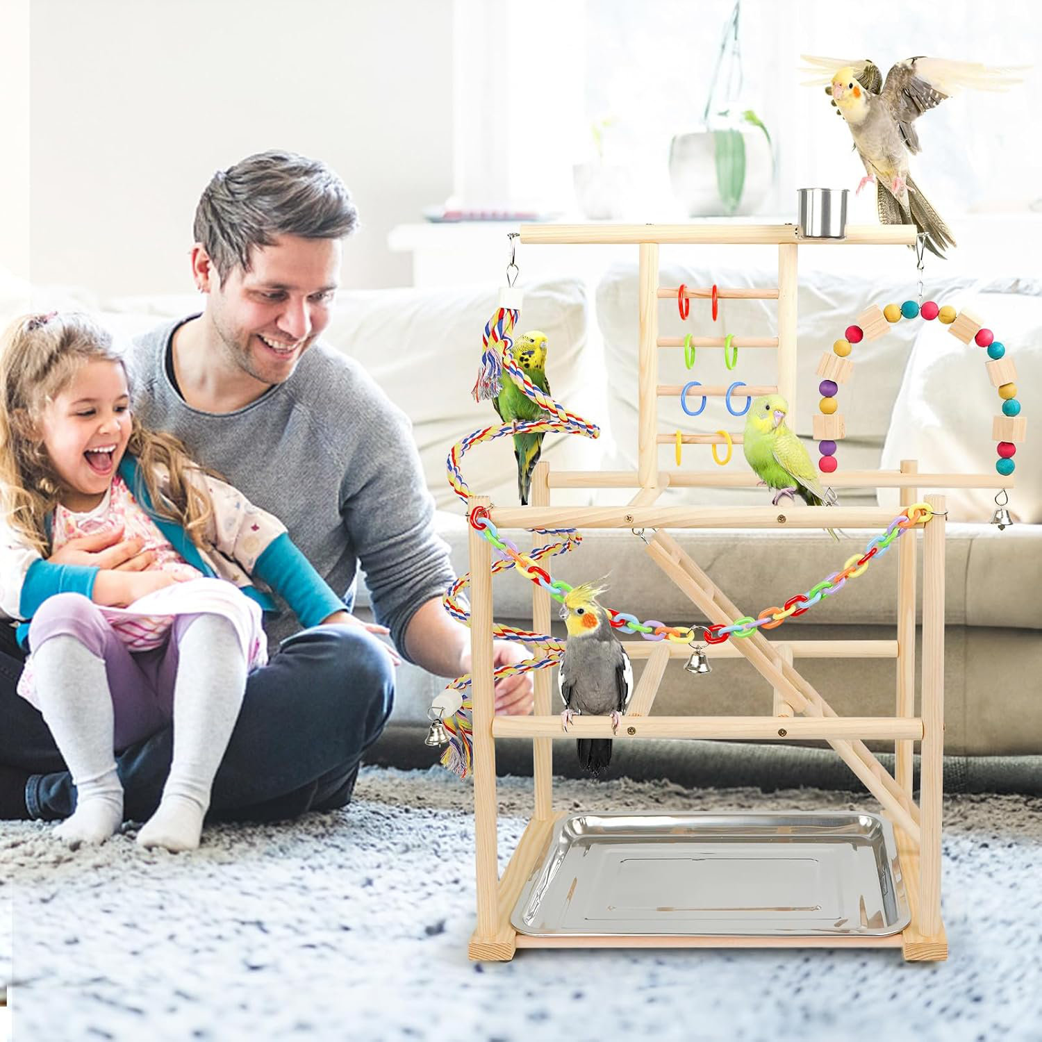 VIKICHER Bird Playground, Parrots Playstand For Small To Medium Birds ...