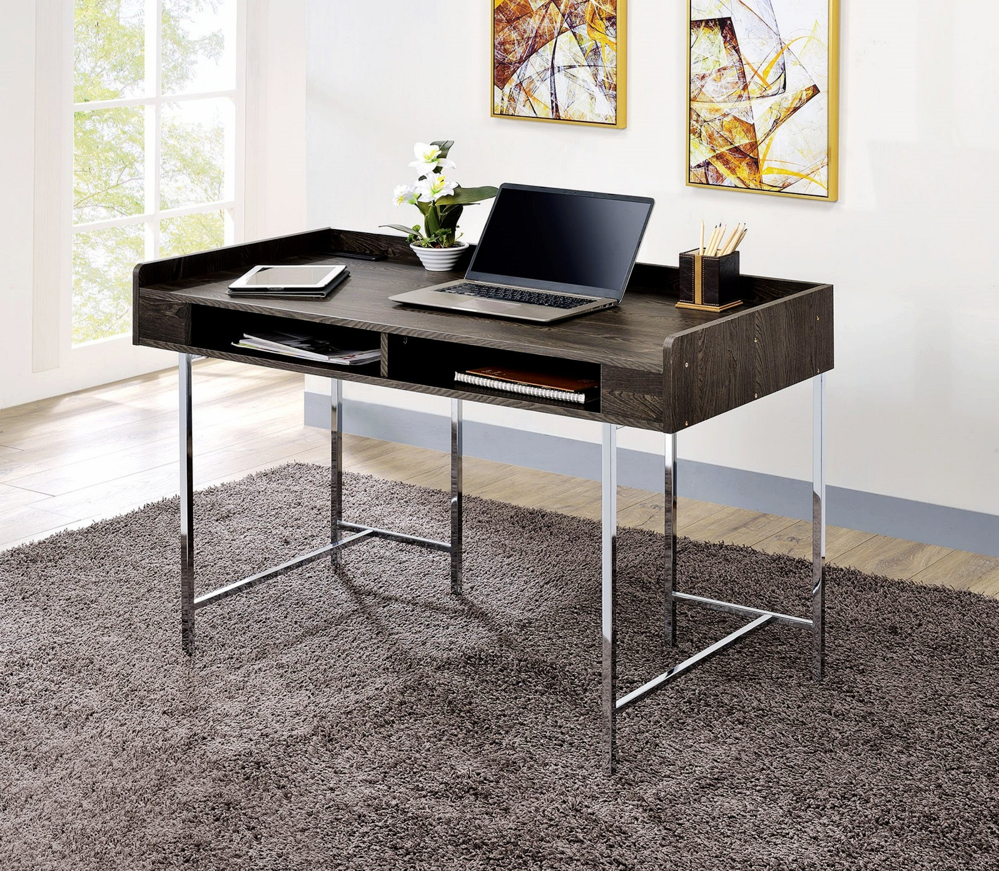 Hokku Designs Contemporary Computer Desk With Wood And Steel ...