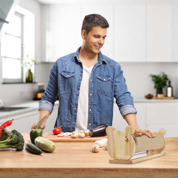 Tydero Wooden Tabletop Kids Paper Roll Dispenser Cutter Butcher Hidden ...