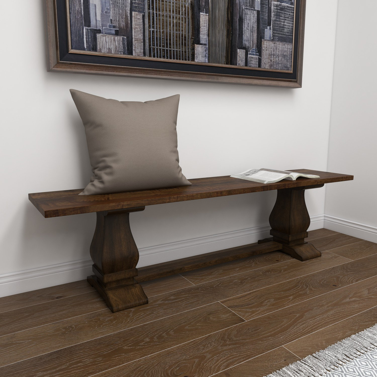 Union Rustic Chelsey Mango Wood Turned Brown Bench with Parquet Inlay ...
