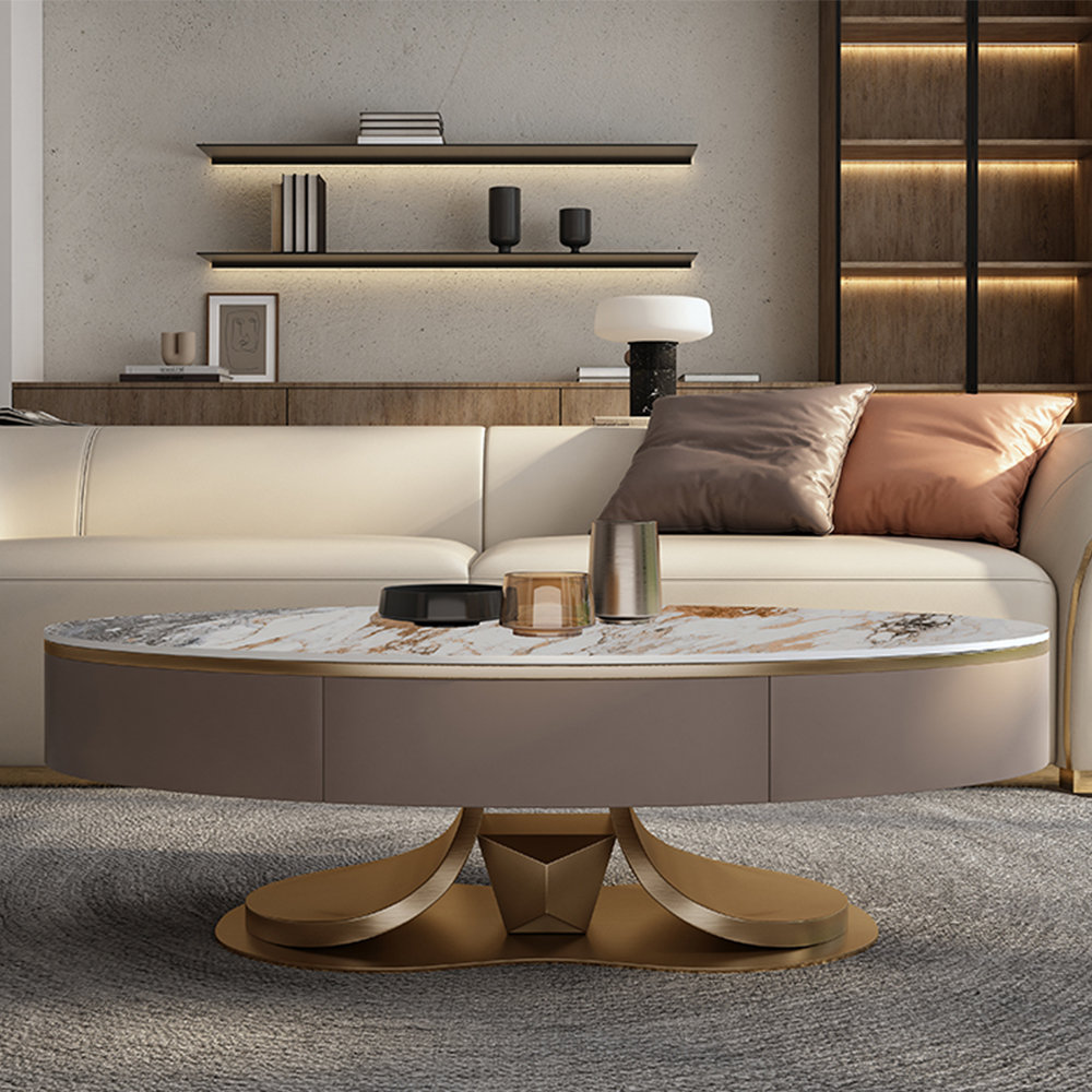 Bkoksety Light luxury simple oval rock plate coffee table | Wayfair