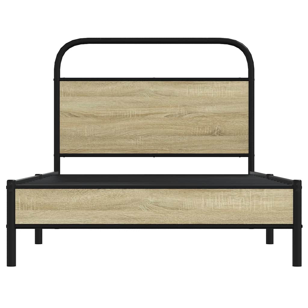17 Stories Bed Frame Sonoma Oak Steel, Engineered Wood Twin Bed Frame ...