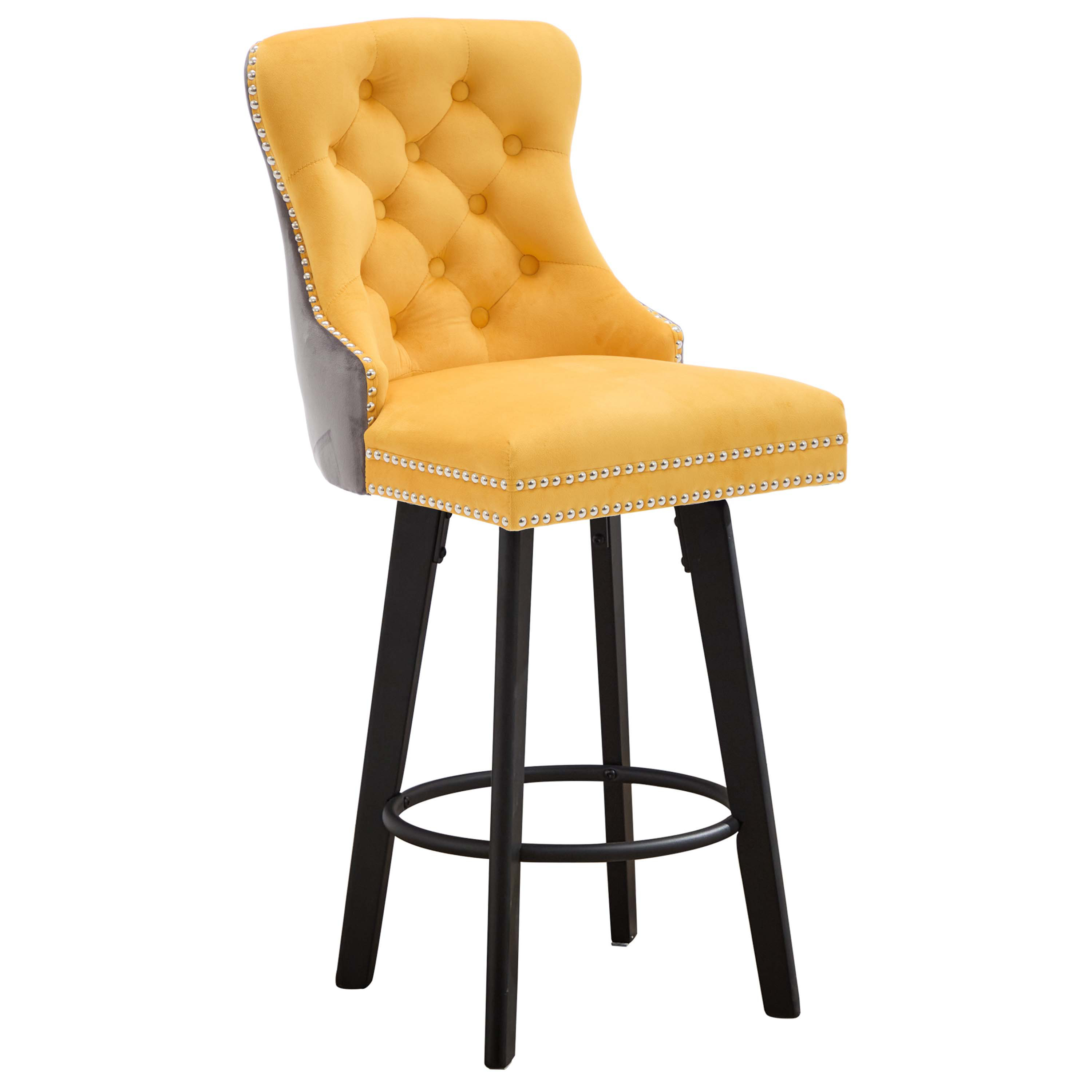 Rosdorf Park Modern Swivel Bar Stools Velvet Barstools Button Tufted ...