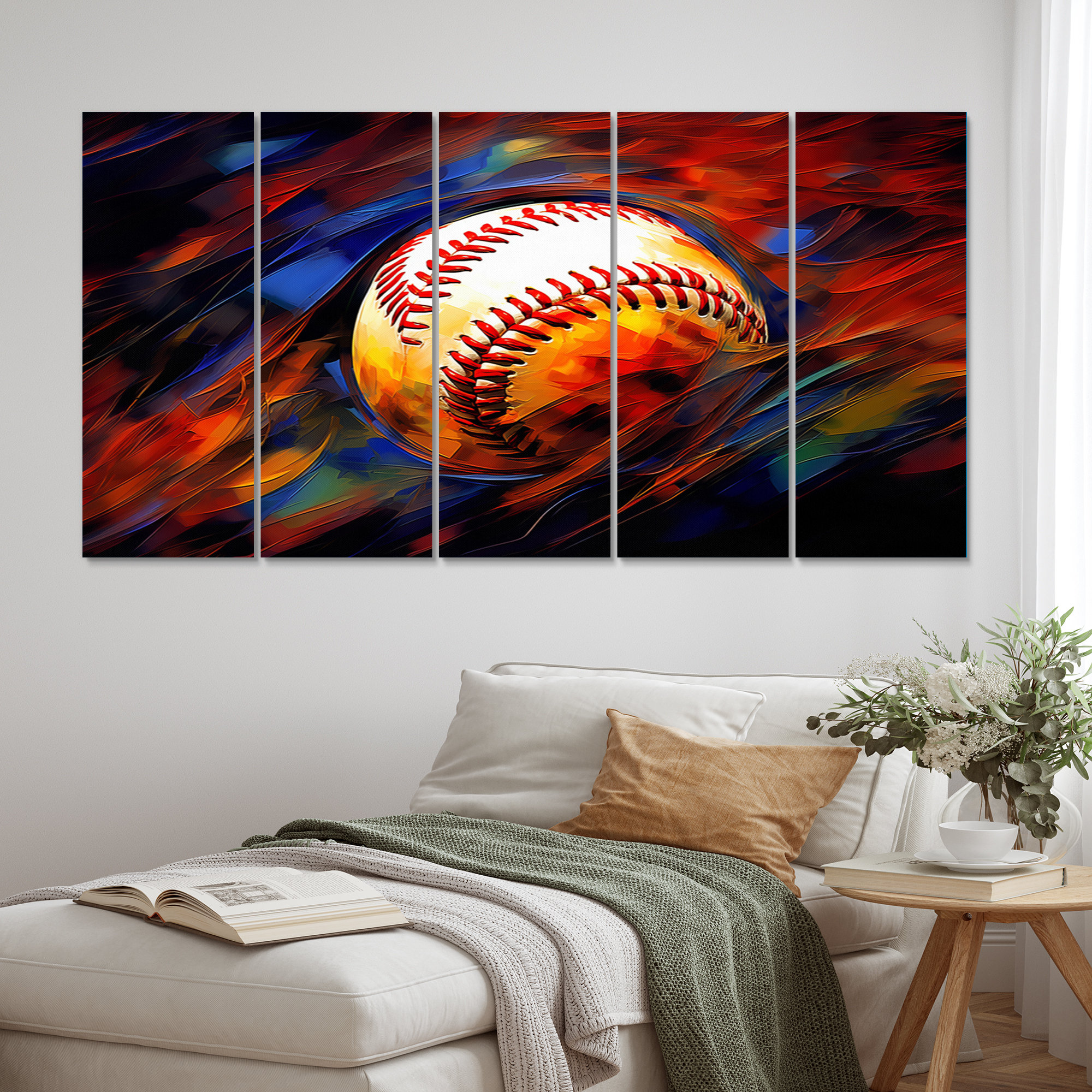 Design Art Baseball Abstract Glory I - Sports Canvas Wall Art - 5 Equal ...