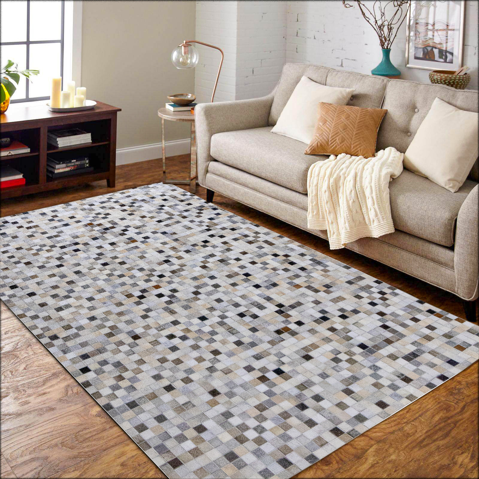 Latitude Run® Urban Art 5'x8' Leather Area Rug Handmade Grey and Brown ...