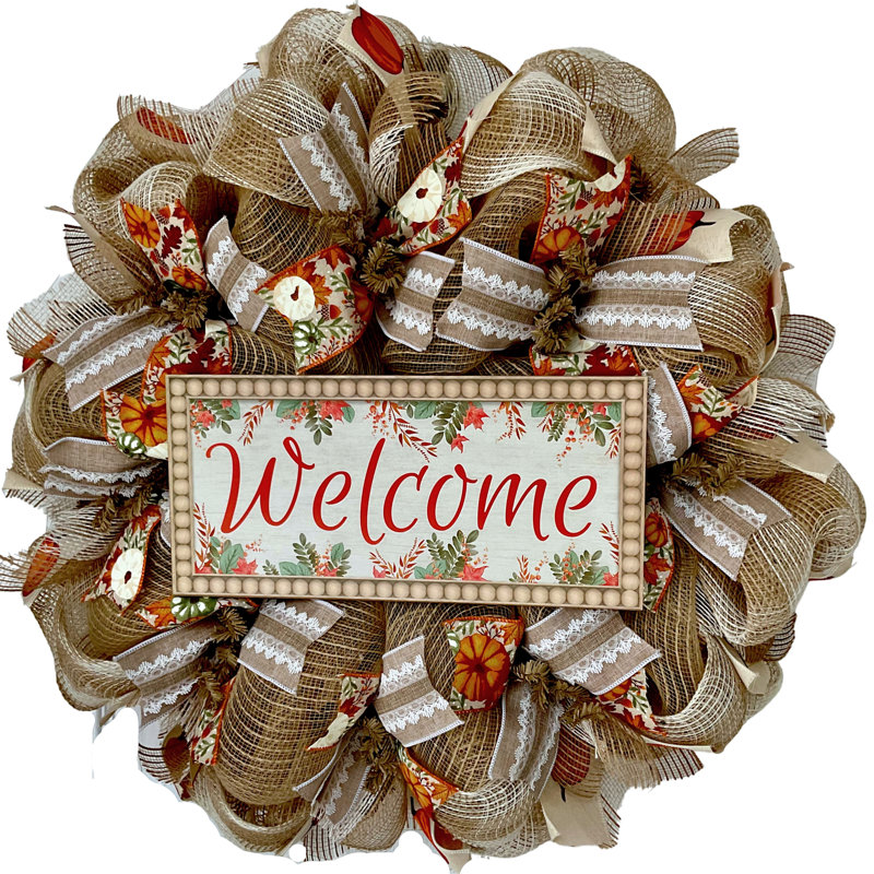 The Holiday Aisle® Harvest Welcome Wreath Burlap and Lace | Wayfair