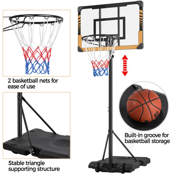 Yaheetech Height Adjustable Portable Metal Full-Size Basketball Hoop ...
