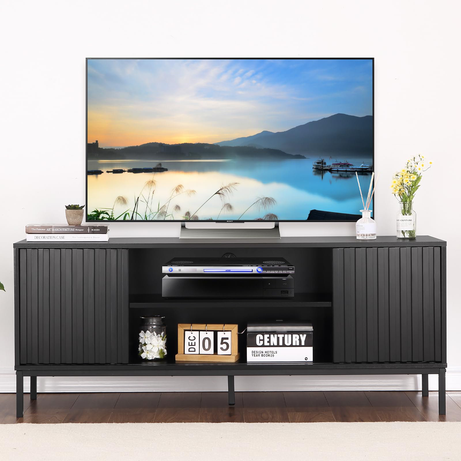 Latitude Run® 65 In TV Stand, Mid Century Modern TV Table Entertainment ...