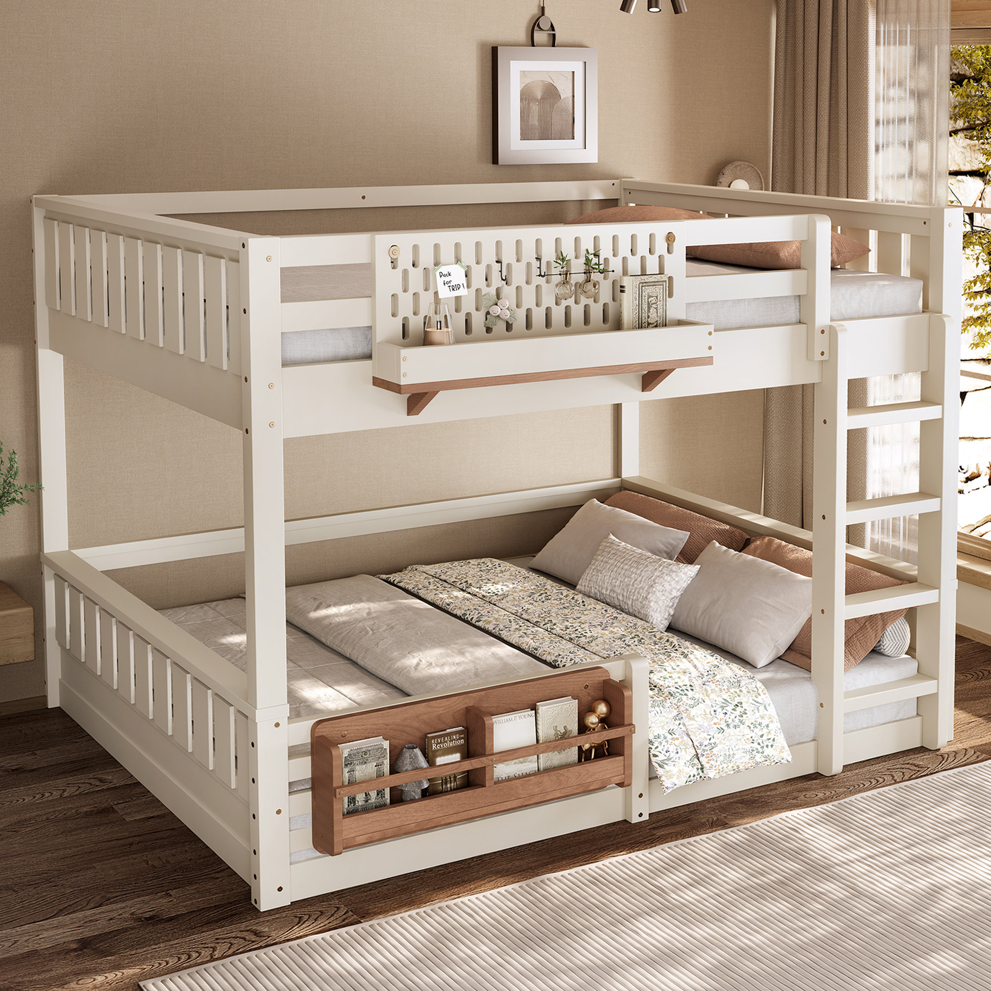 Ebern Designs Queen Over Queen Bunk Bed With Ladder And Guardrails ...