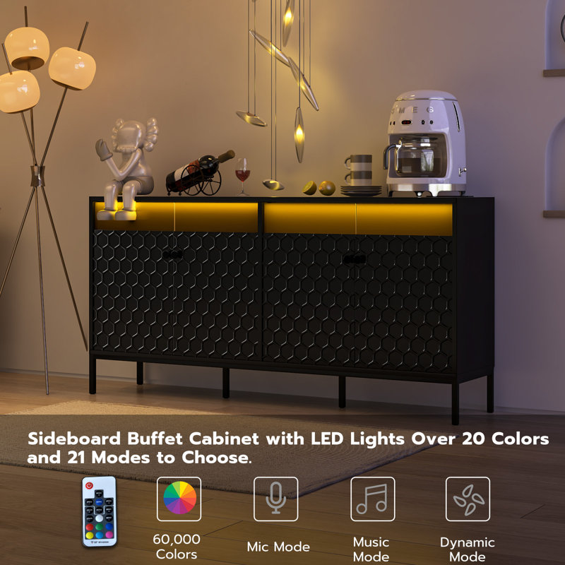 Wrought Studio™ Sideboard Buffet Cabinet With LED And Charging Station ...