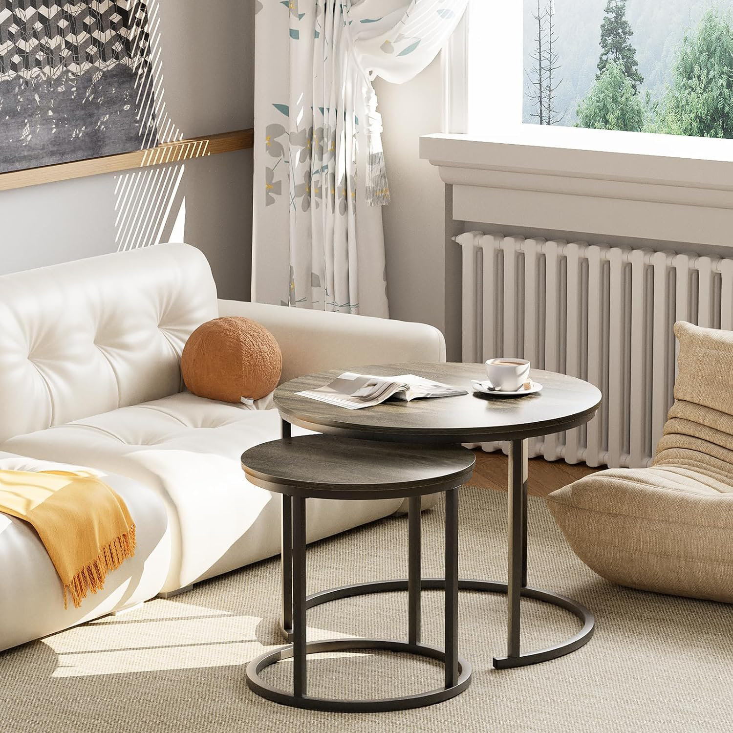 Latitude Run® Nesting Coffee Table Round Side Table Set Of 2 End Tables For Living Room Bedroom ...