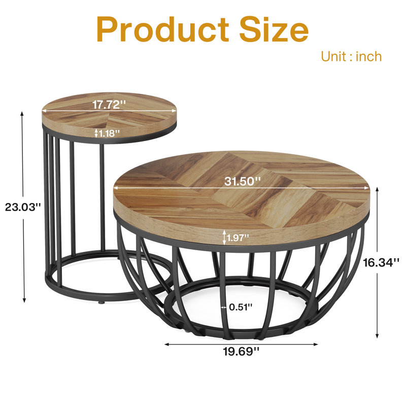 Union Rustic 2 Piece Nesting Coffee Table with Metal Frame | Wayfair