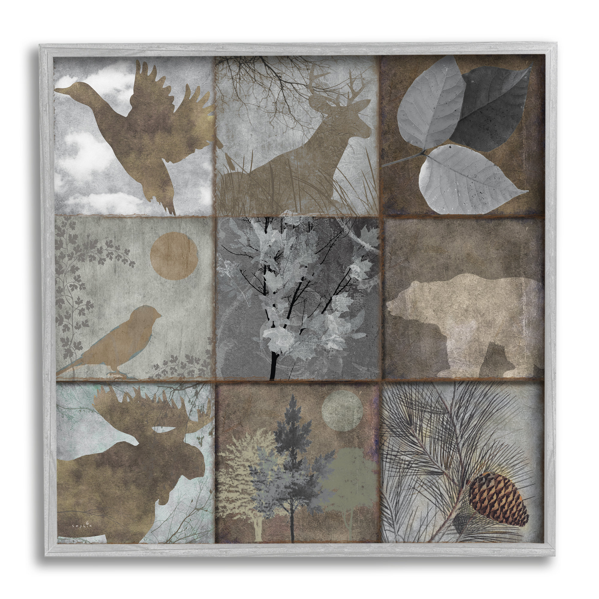 Loon Peak® Rustic Woodland Animal Square Collage Brown Grey Forest Gray ...