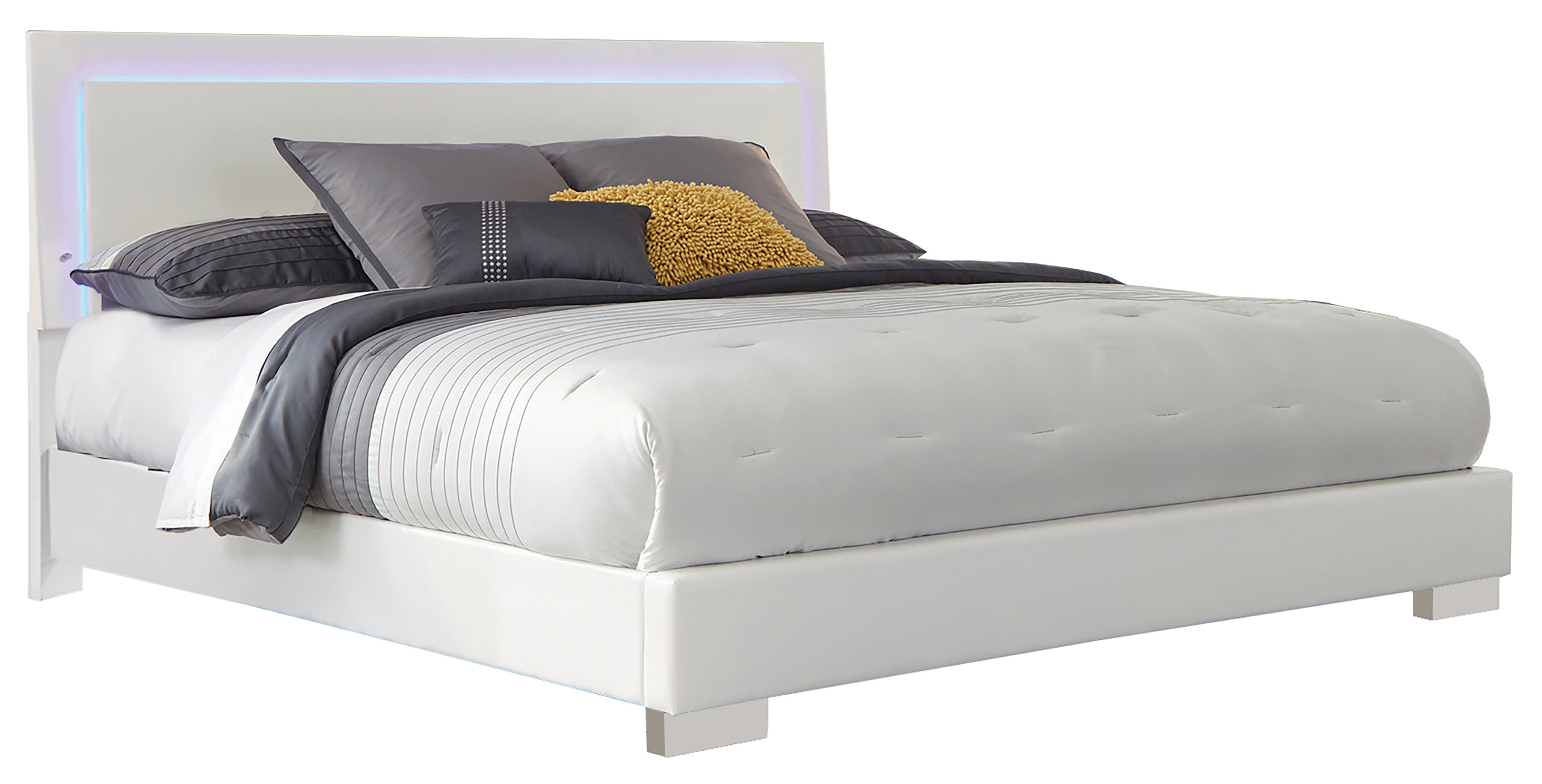 Ivy Bronx Felicity Queen Panel Bed with LED Lighting Glossy White ...