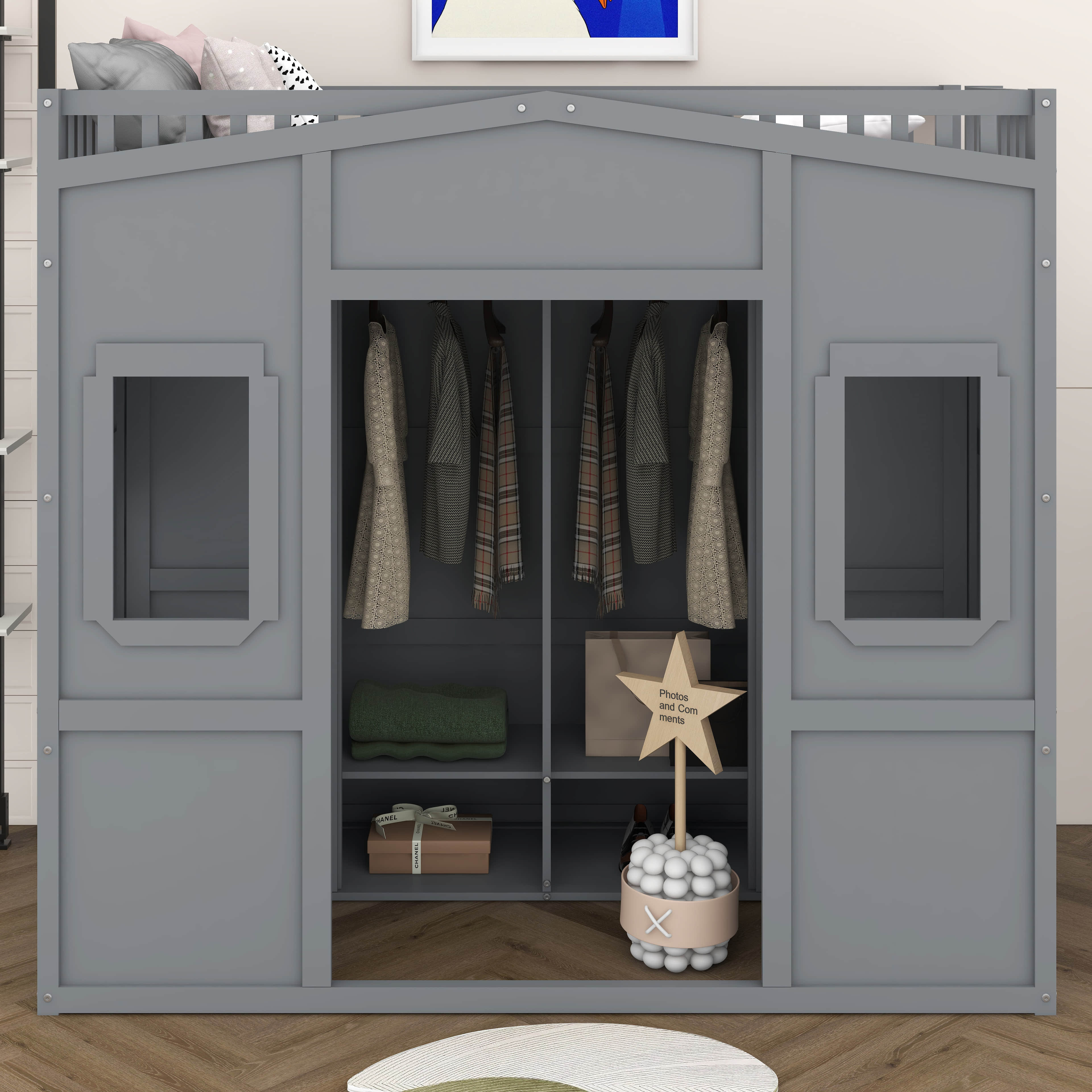 Harper Orchard Twin Size House Loft Bed With Ladder And Wardrobe | Wayfair