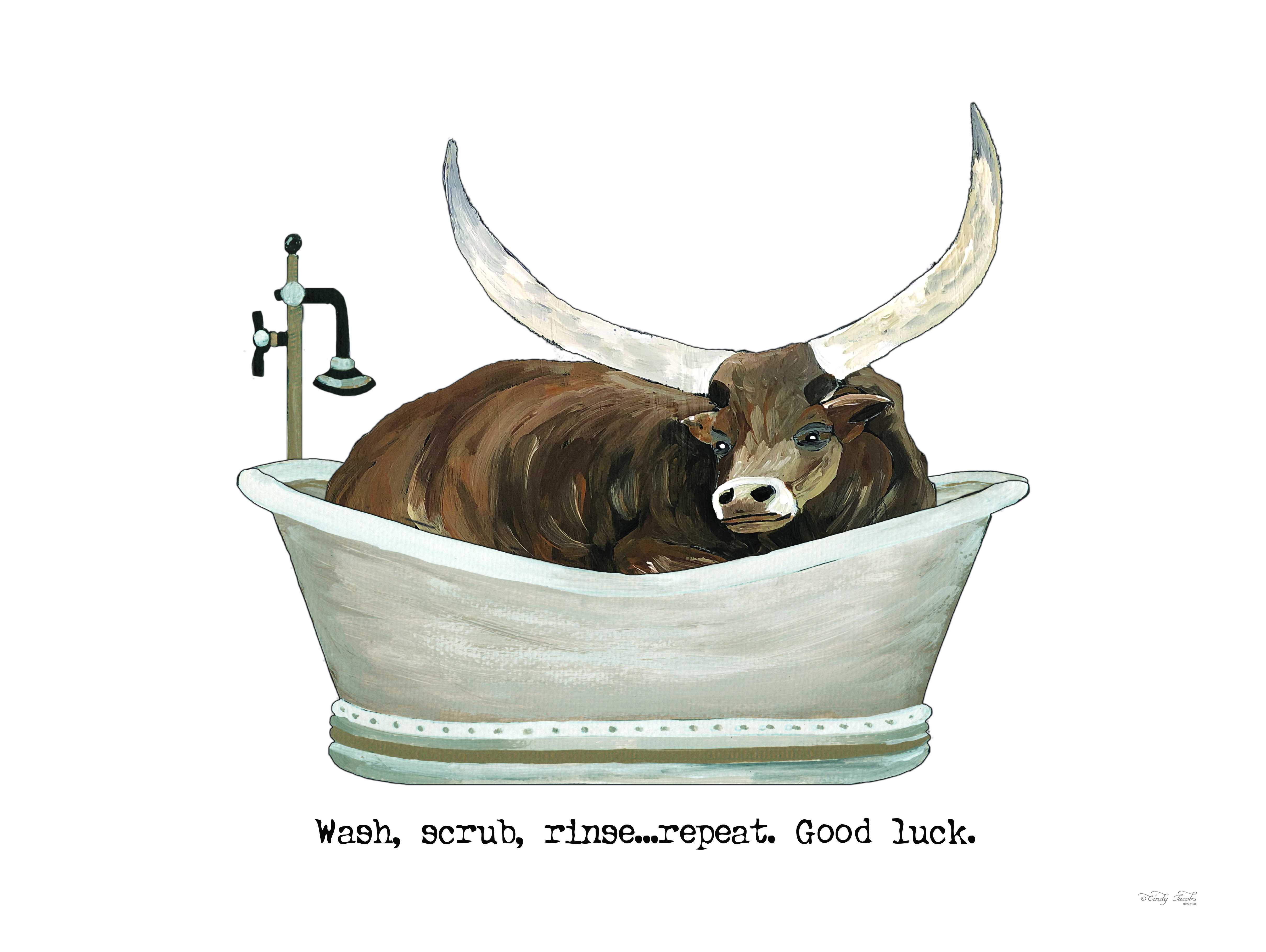 Trinx Harkeerat Wash, Scrub, Rinse Cow by - Wrapped Canvas Print ...