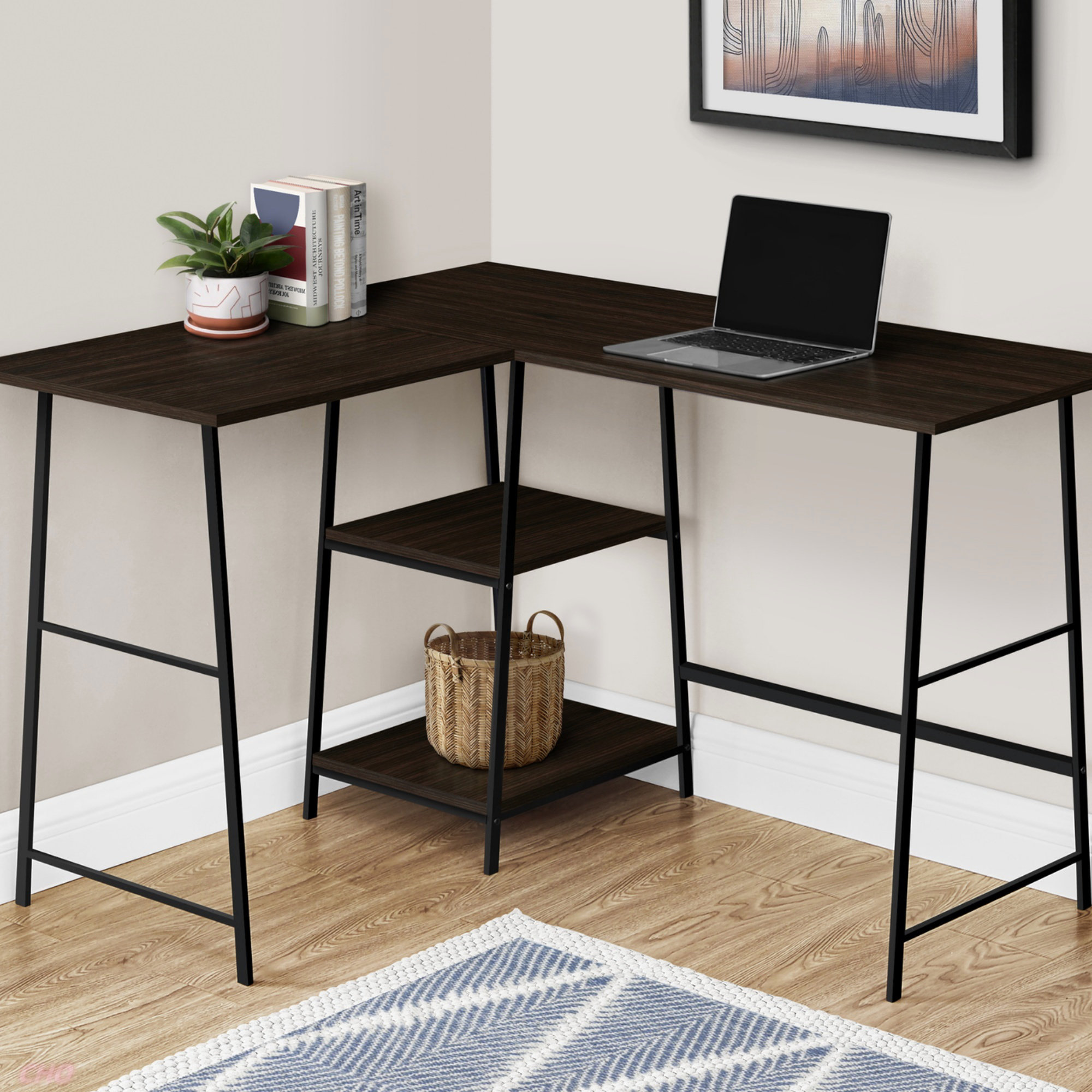 17 Stories Computer Desk, Home Office, Corner, Storage Shelves, 48"L, L ...