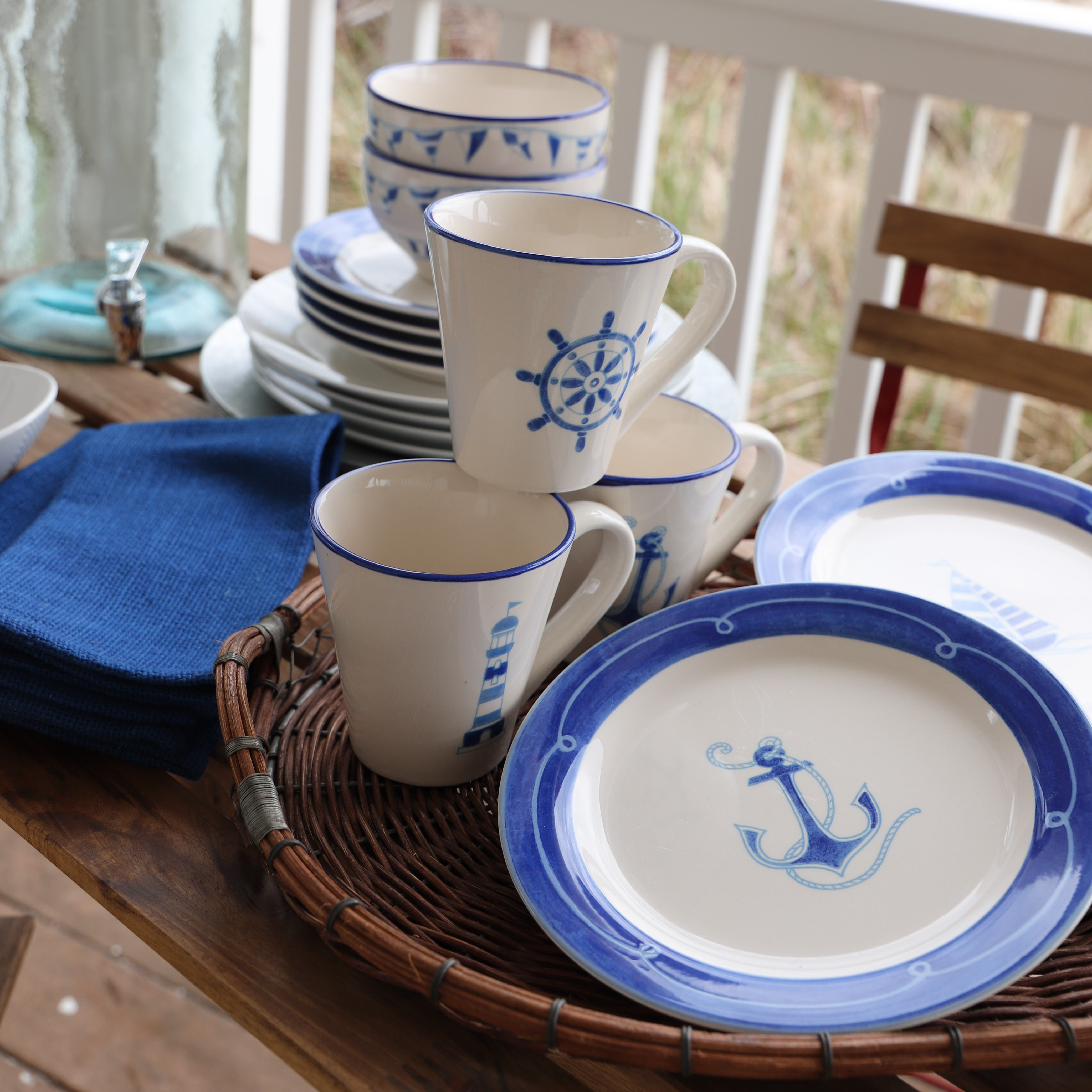 Euro Ceramica Ahoy Nautical 12 Piece Dinnerware Set, Service for 4 ...