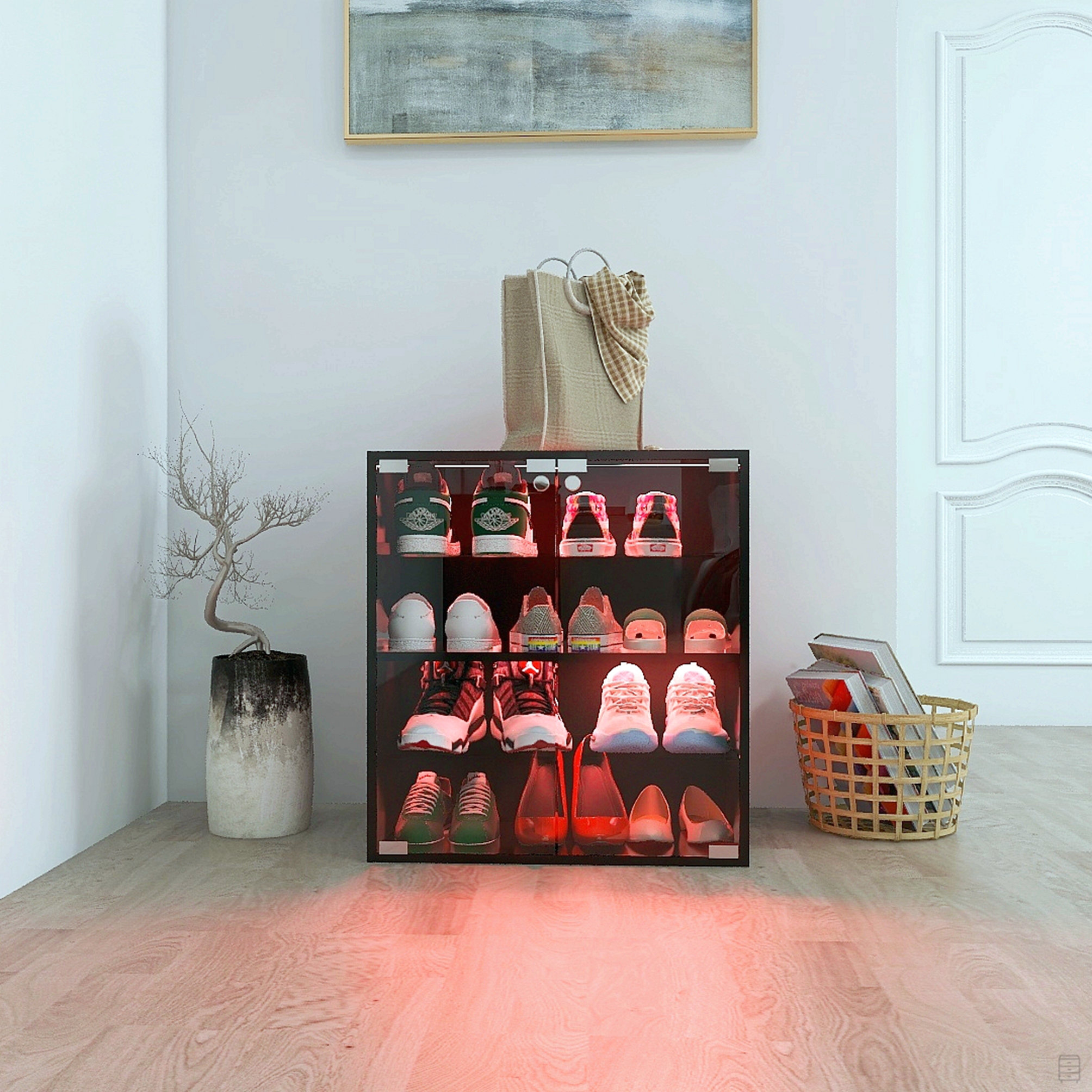 Latitude Run® 4 Layers Shoe Cabinet With Glass Door And Glass Layer ...