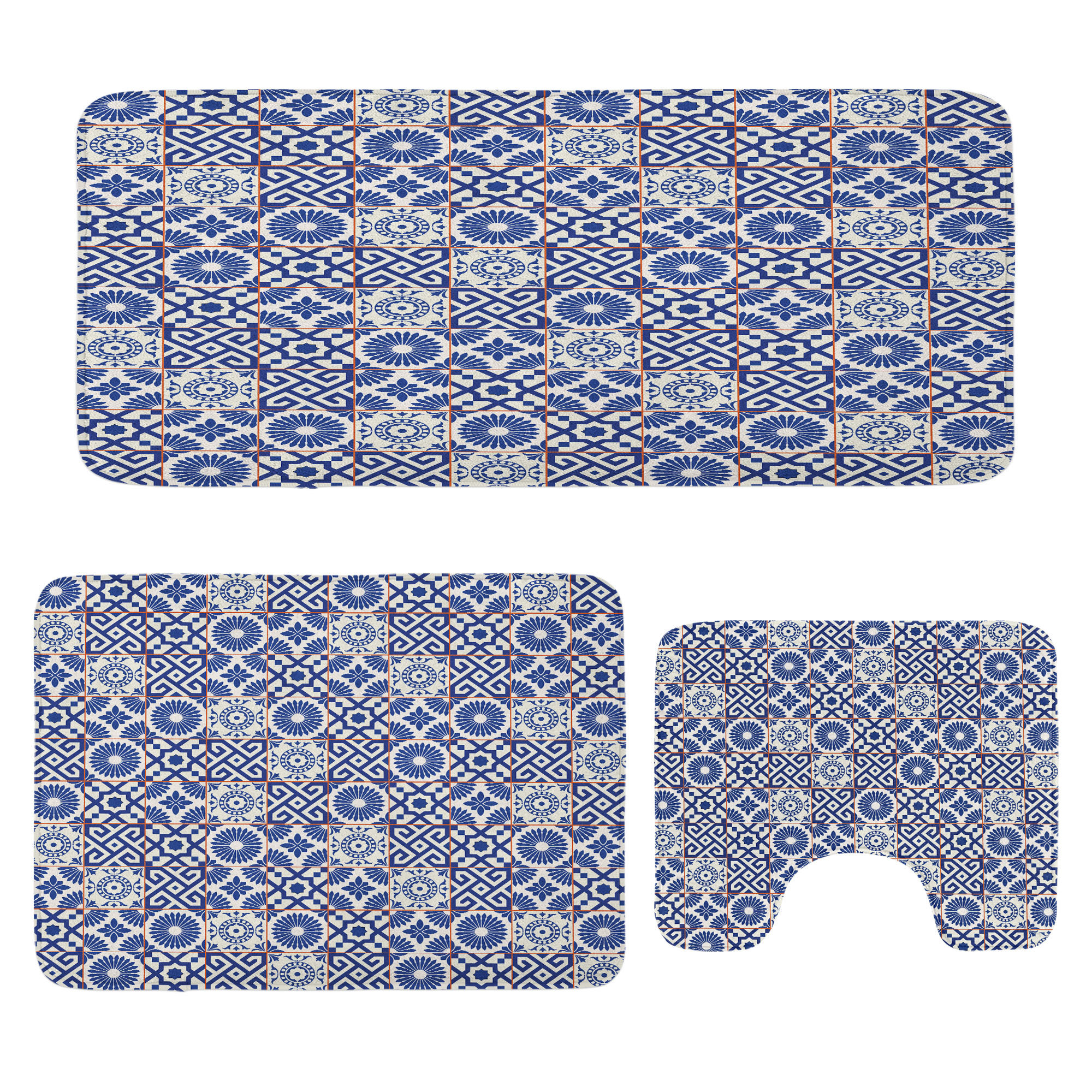 East Urban Home Moroccan Bathroom Rug Set 3 Pieces U-Shape & Rectangle ...