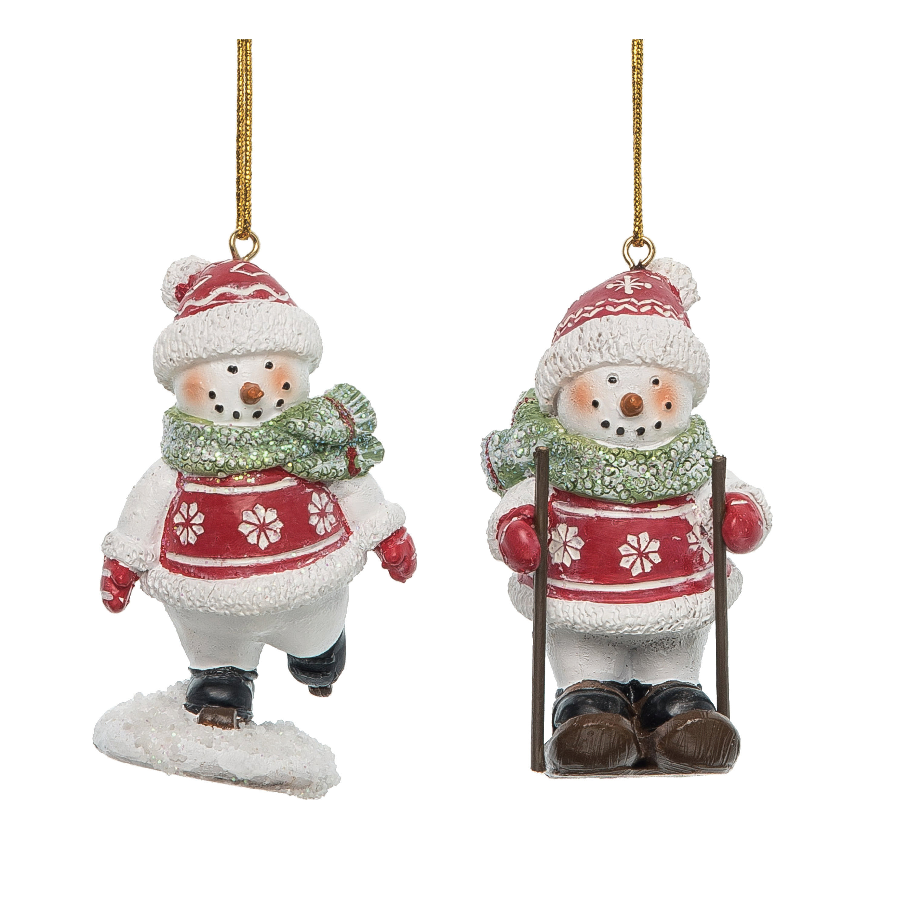 Fleur De Lis Living Resin Fair Isle Skiing Snowman Ornament Set of Home ...
