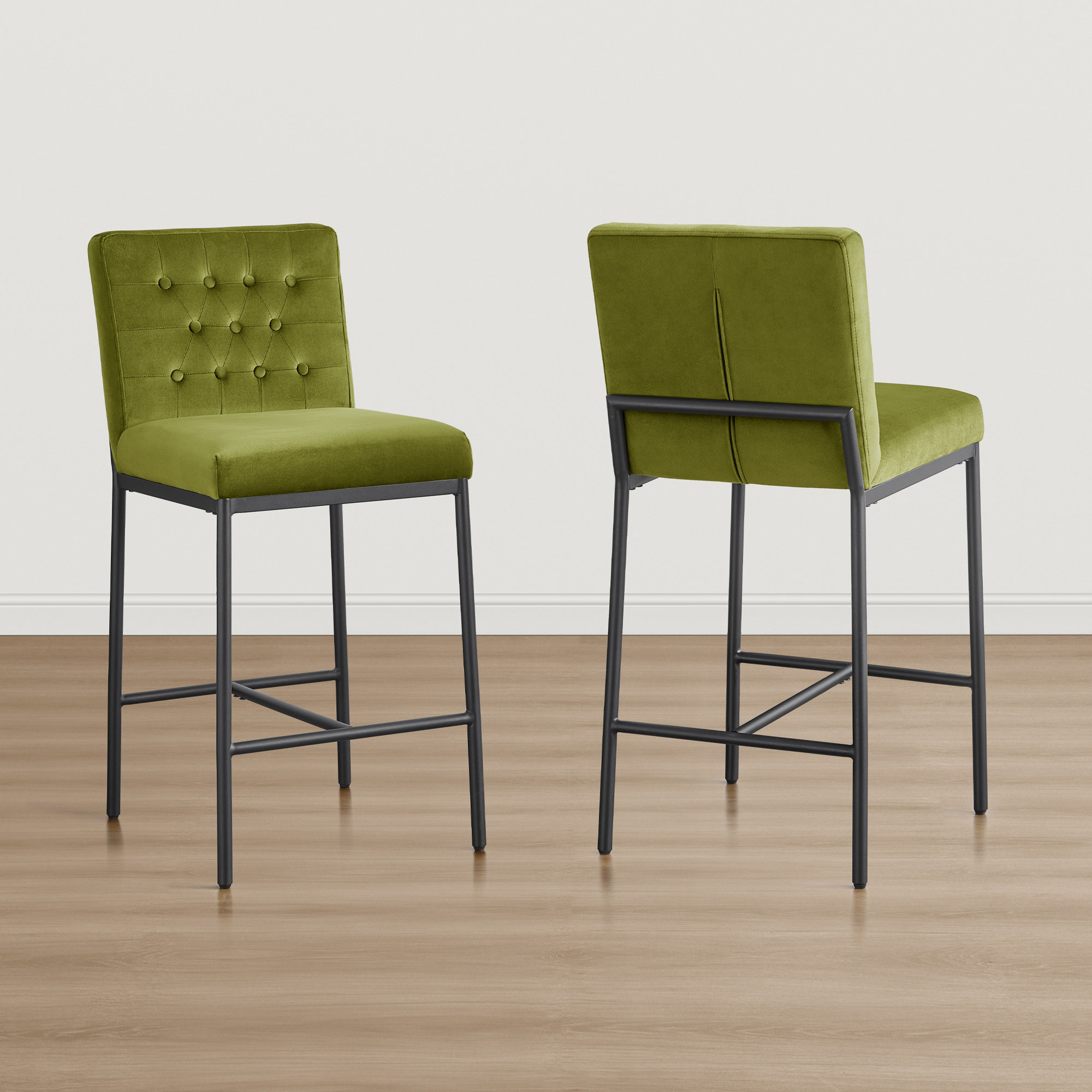 Winston Porter Modern Tufted Velvet Counter Stool with Metal Frame ...