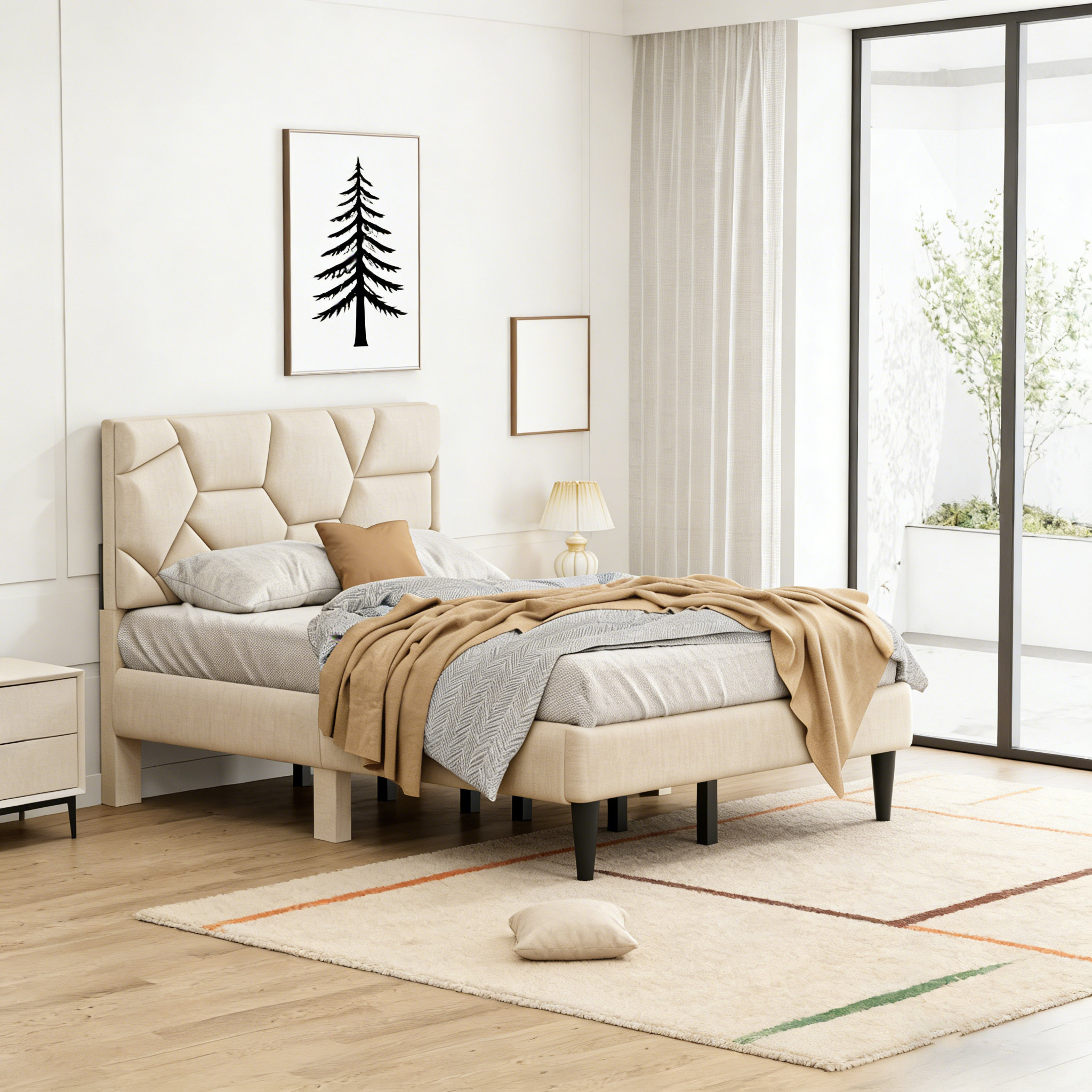 Ivy Bronx Modern PU Leather Floating Bed Frame With LED Light, No Box ...