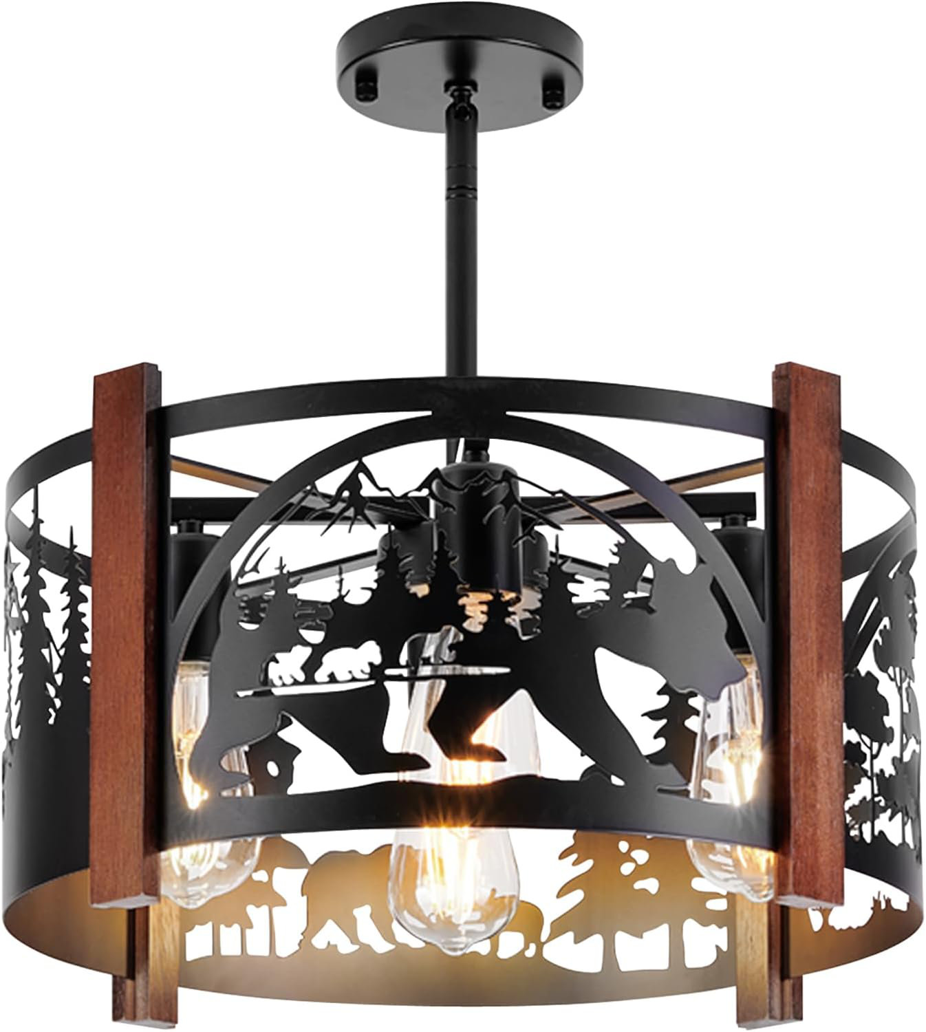 Loon Peak® Farmhouse Rustic Ceiling Light Fixture, 4-Light Round Black ...