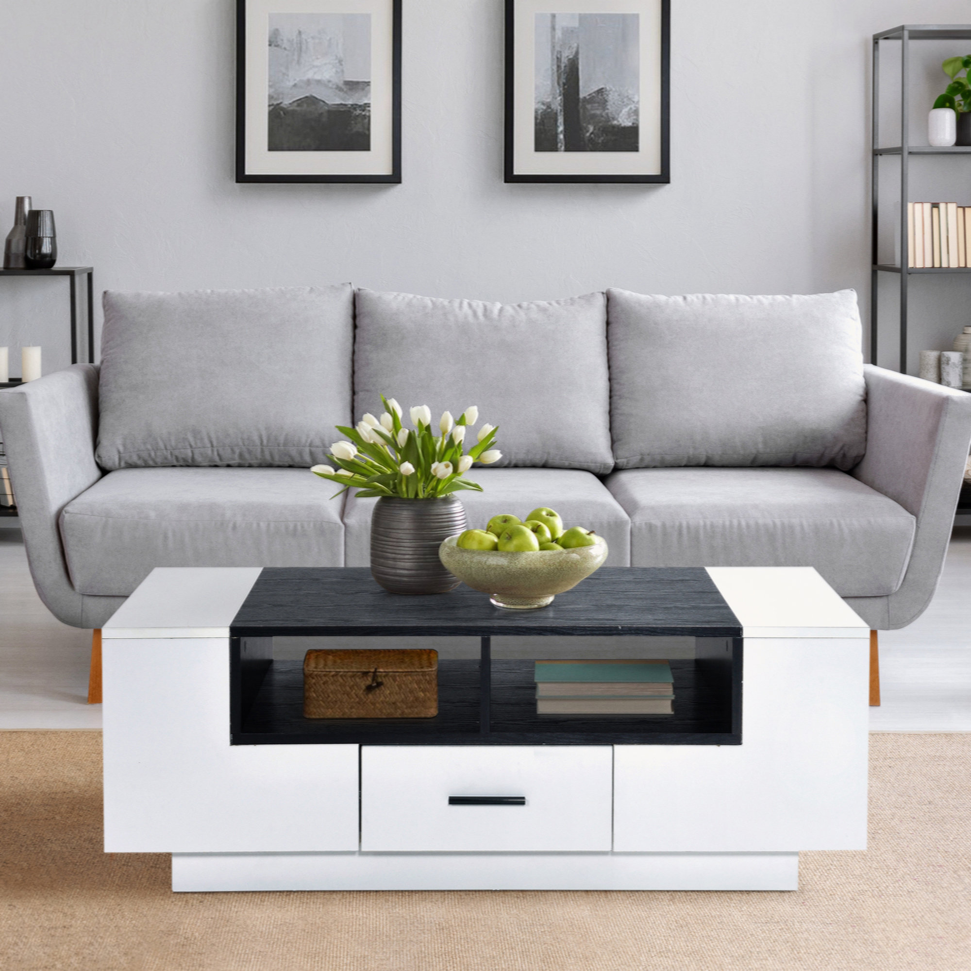 Ophelia & Co. White And Black Coffee Table With Storage - Wayfair Canada