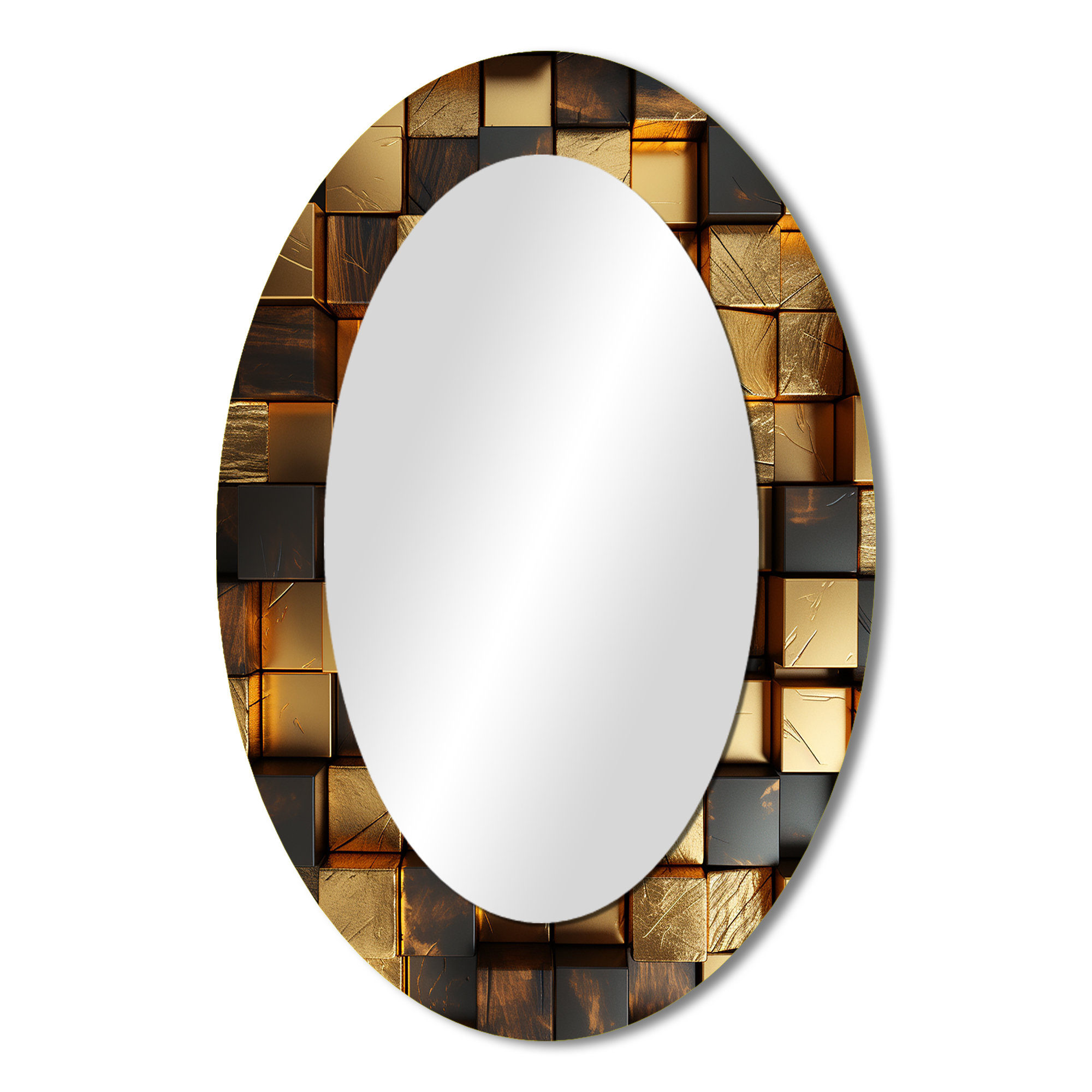 Mercer41 Black And Gold Abstract Cubes I - Abstract Oval Decorative ...