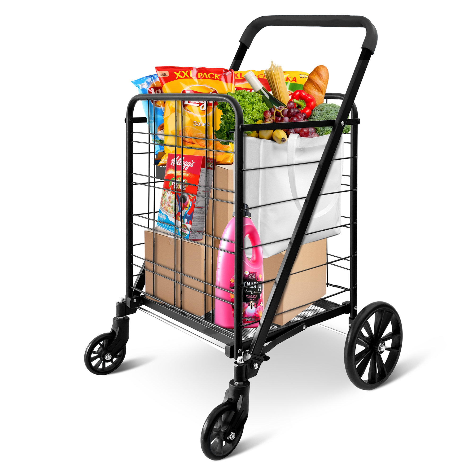 SereneLife Collapsible Utility Cart - Compact And Portable Shopping ...