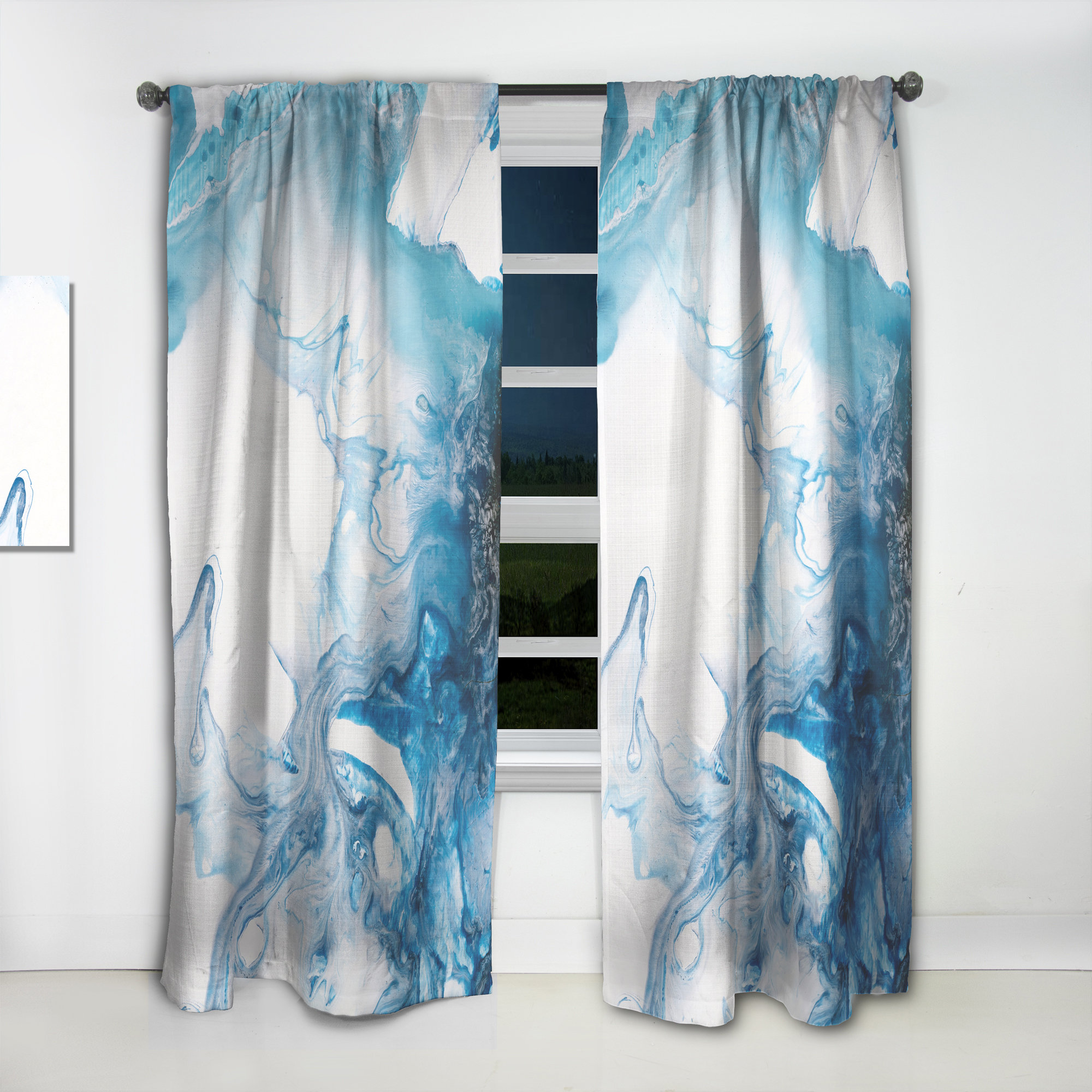 Orren Ellis Light Blue Ink Liquid Art I - Modern Velvet Curtain - Room ...