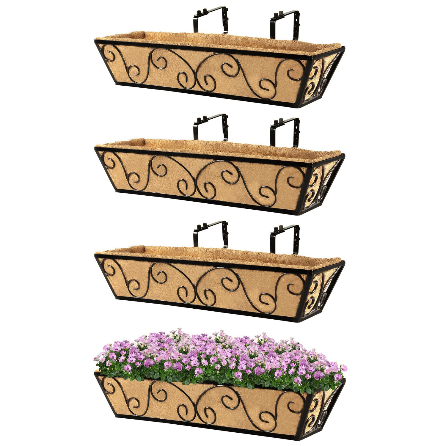 Ophelia & Co. 24 Inch Window Deck With Coco Liner, Fence Metal Hanging ...