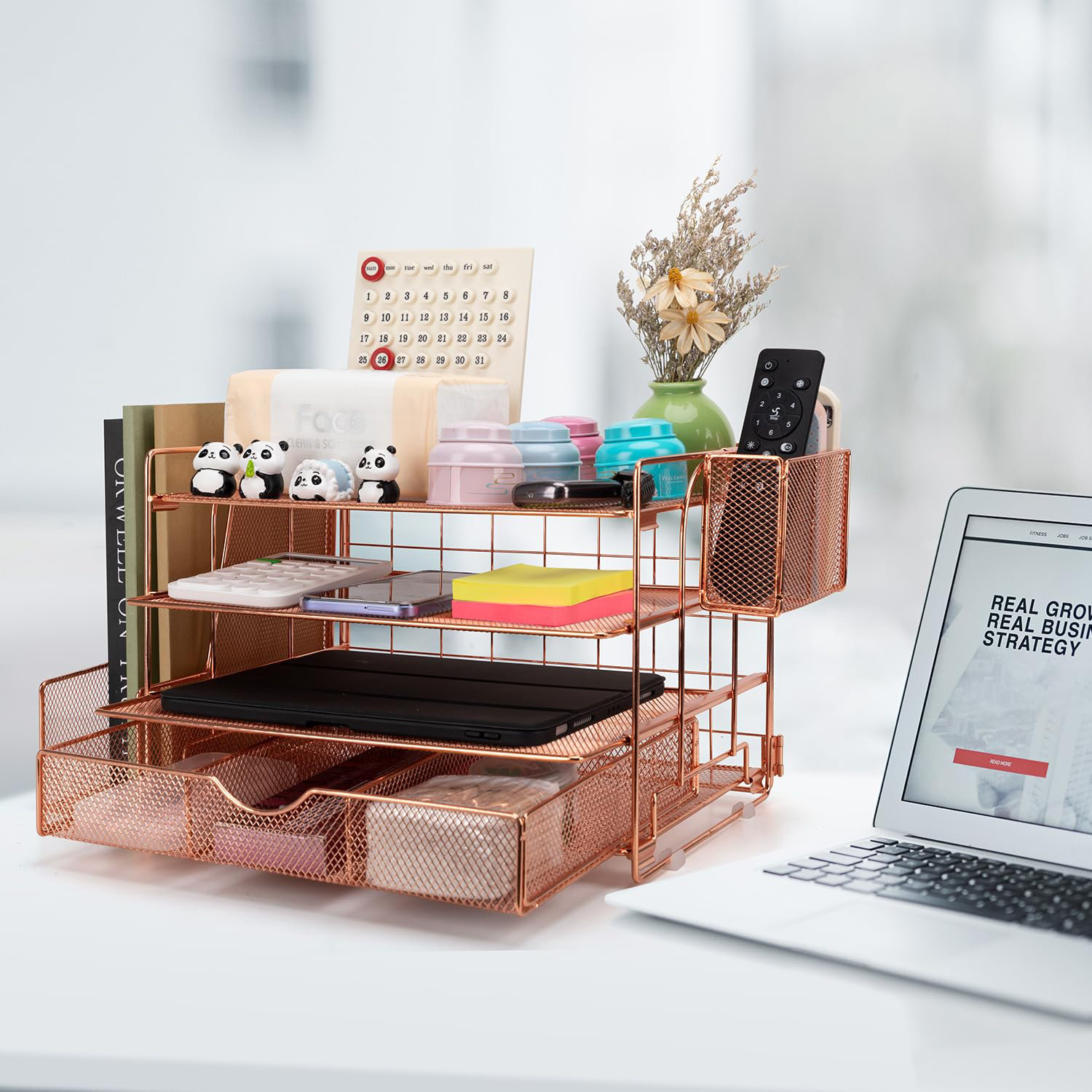 Inbox Zero Rose Gold Desk Organizer With Drawer - Space-Saving 4-Tier ...