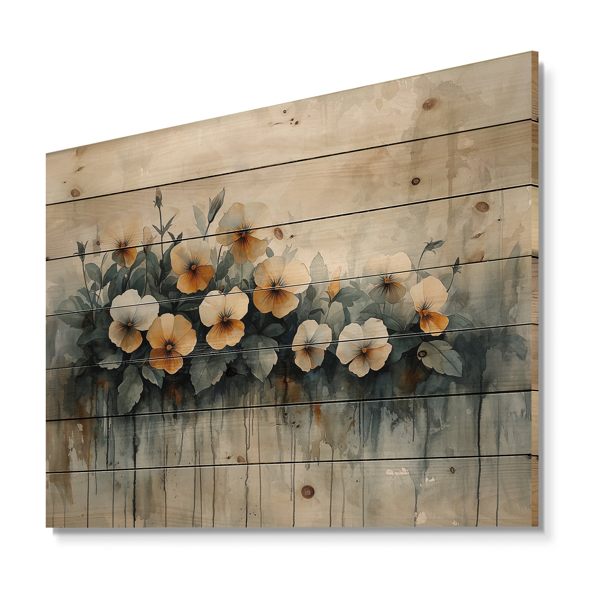 Ophelia & Co. Yellow Grey Garden Pansies - Pansies Wood Wall Decor - On Natural Pine Wood | Wayfair