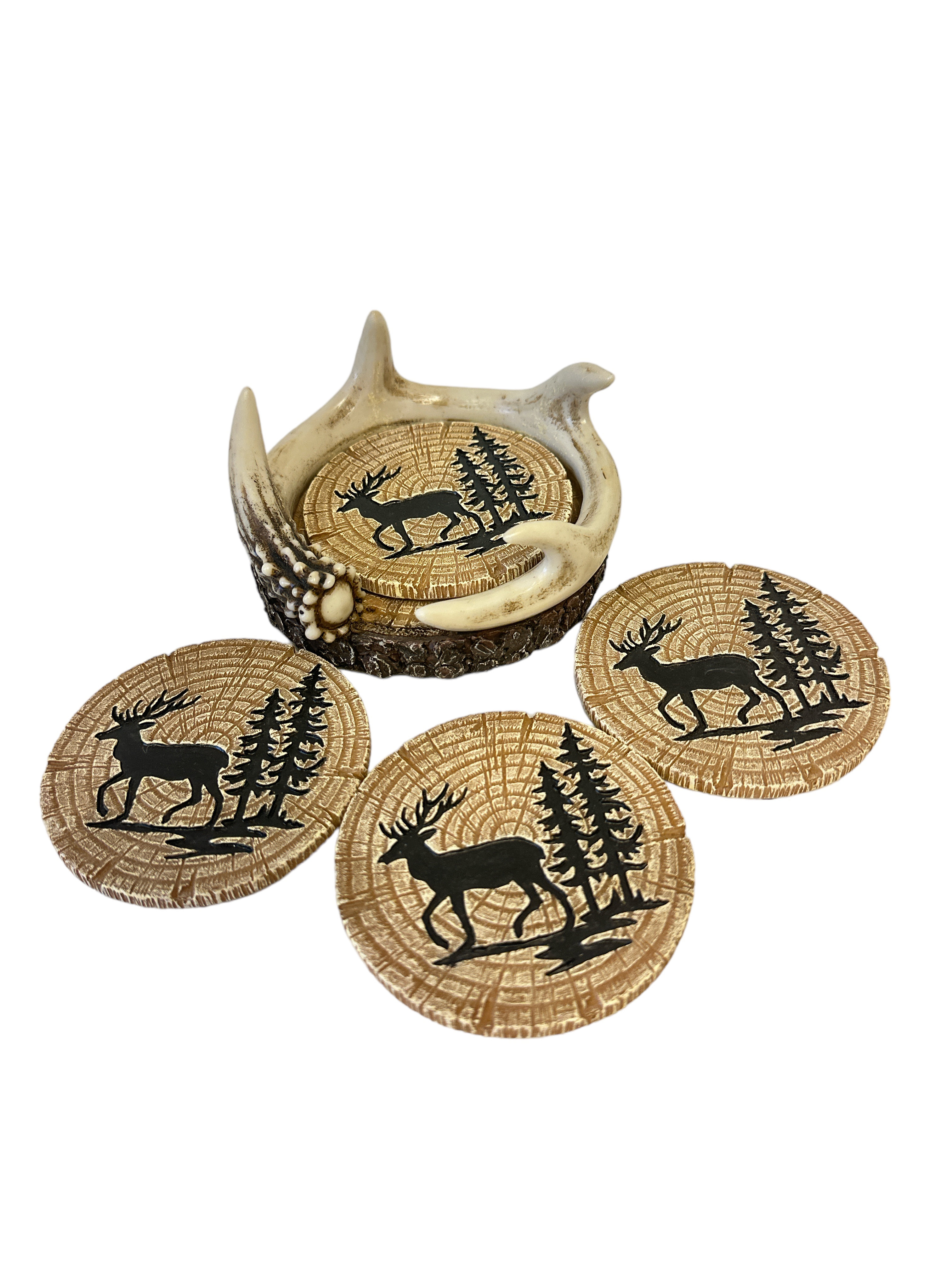 Millwood Pines Polyresin Deer Antler Woodland Outdoor Hunting Coaster 4 ...