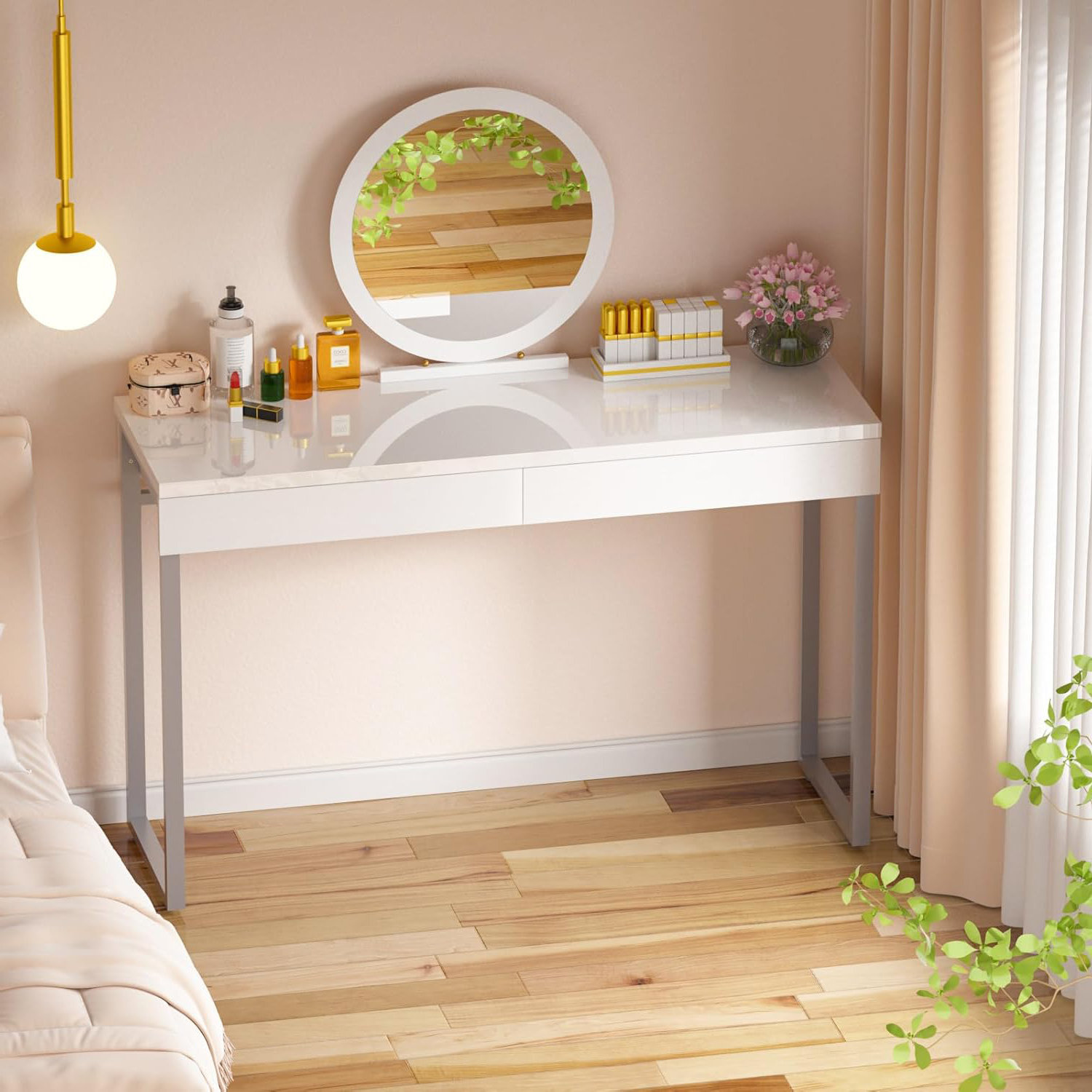 Latitude Run® Console de coiffeuse avec 2 tiroirs et maquillage moderne ...